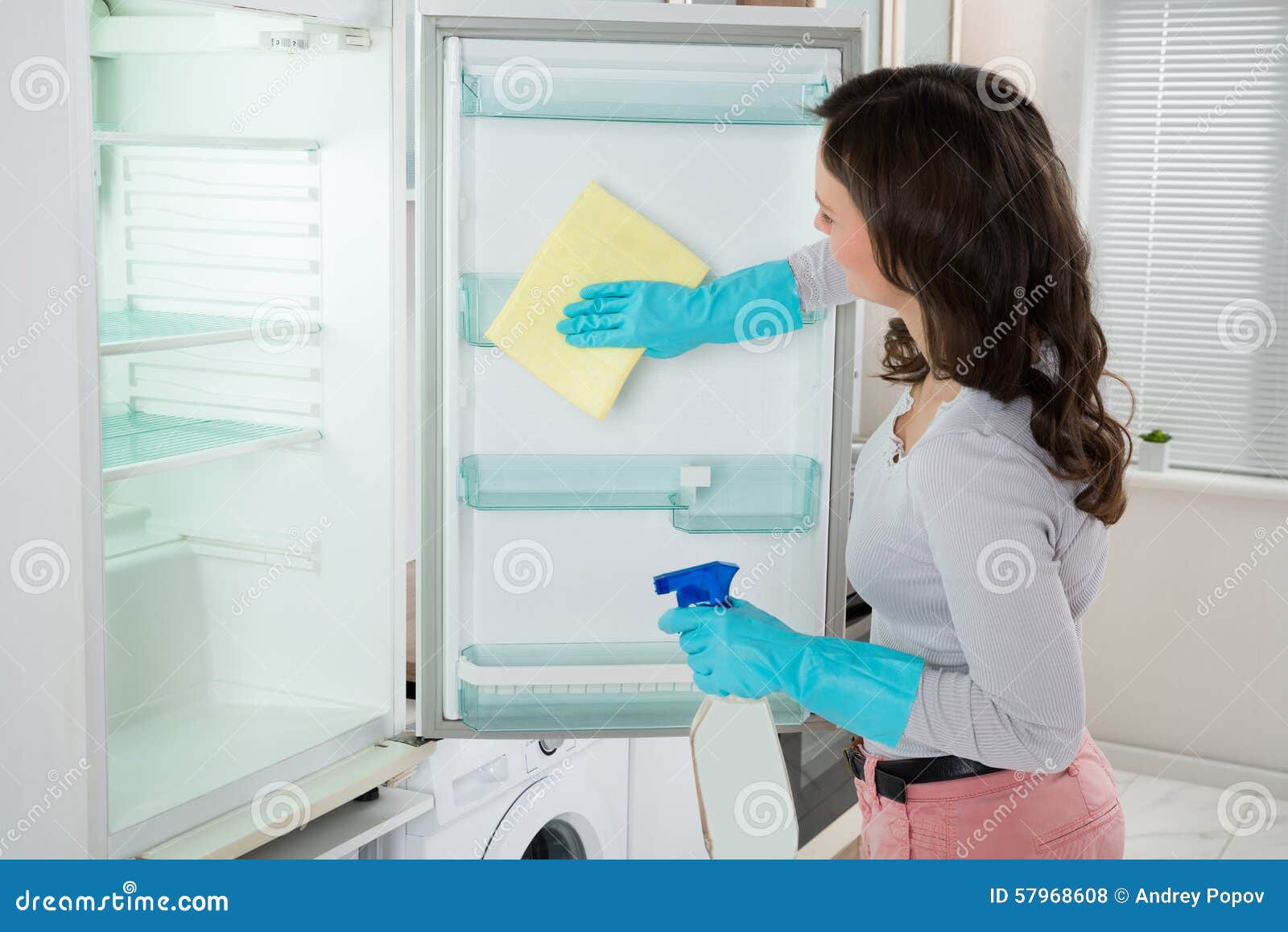 Woman Cleaning Refrigerator with Rag Stock Photo - Image of chore ...