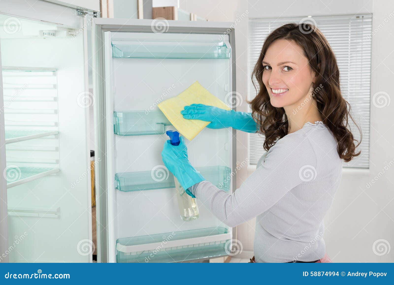 Woman Cleaning Refrigerator with Rag Stock Photo - Image of freezer ...