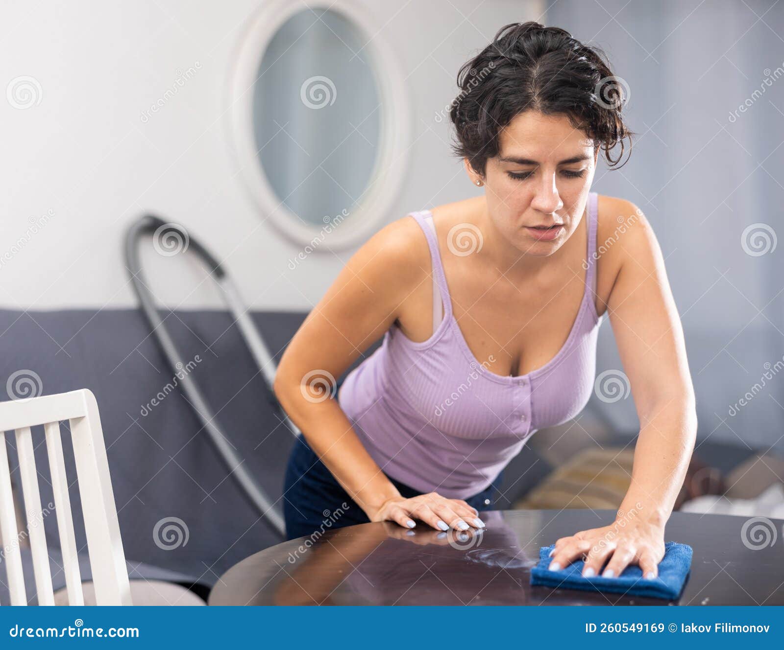 Woman is Cleaning Surface on Table Stock Image - Image of chilean ...