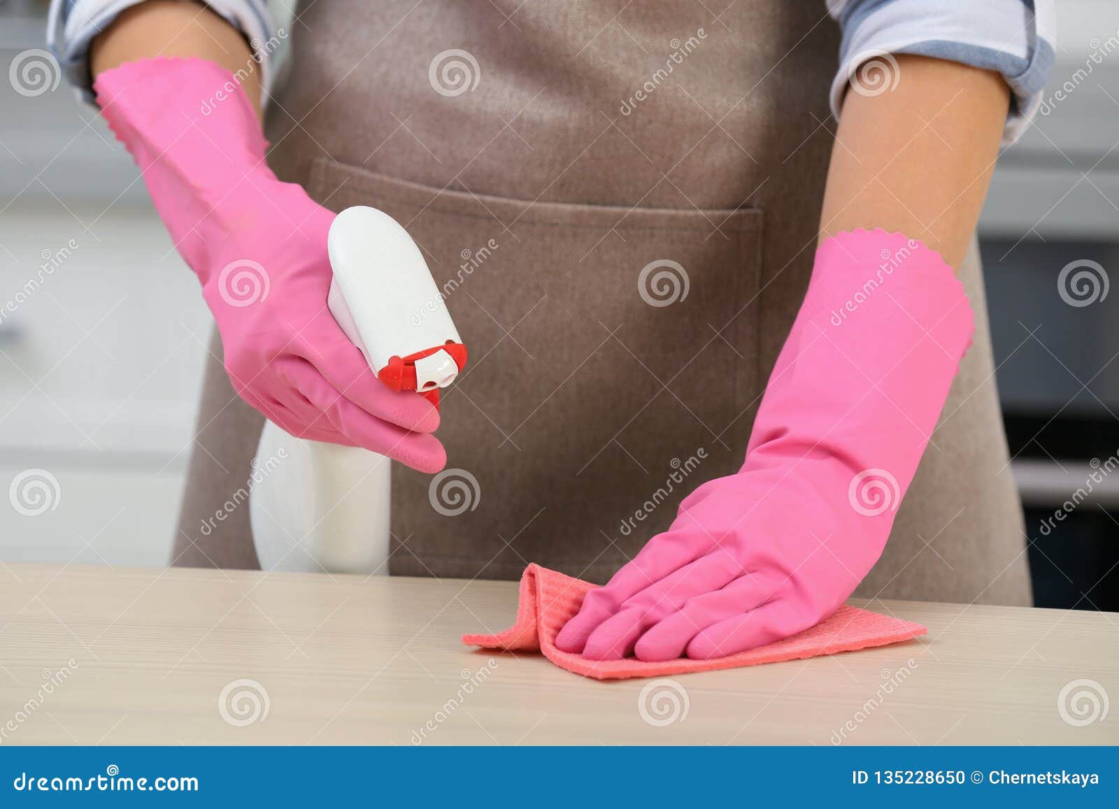 Woman Cleaning Table with Rag in Kitchen Stock Photo - Image of ...