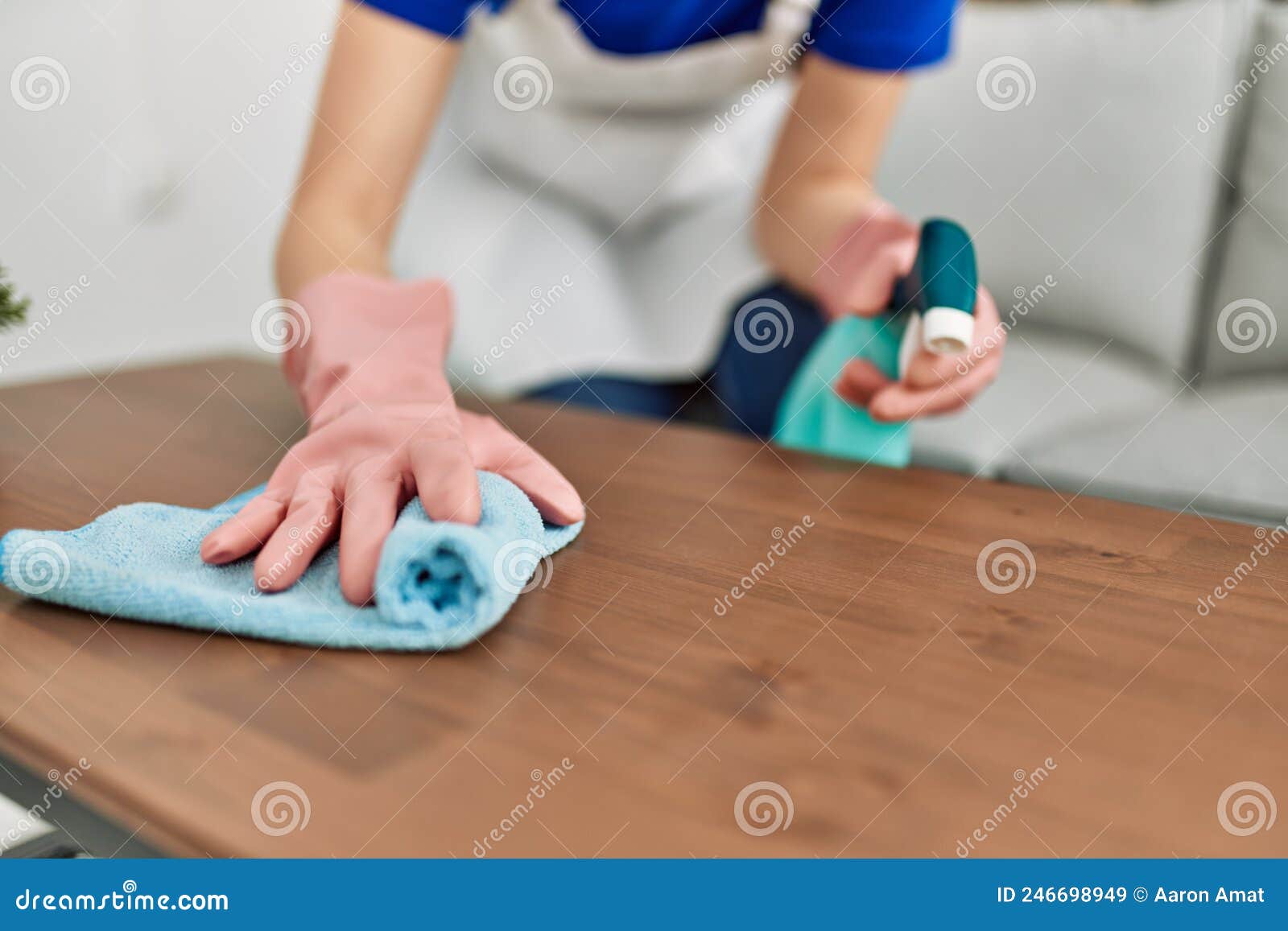 Woman Cleaning Table Using Rag and Diffuser at Home Stock Image - Image ...
