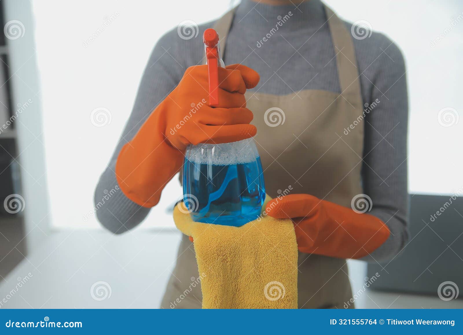 Woman Cleaning Table Using Rag and Diffuser at Home Stock Photo - Image ...