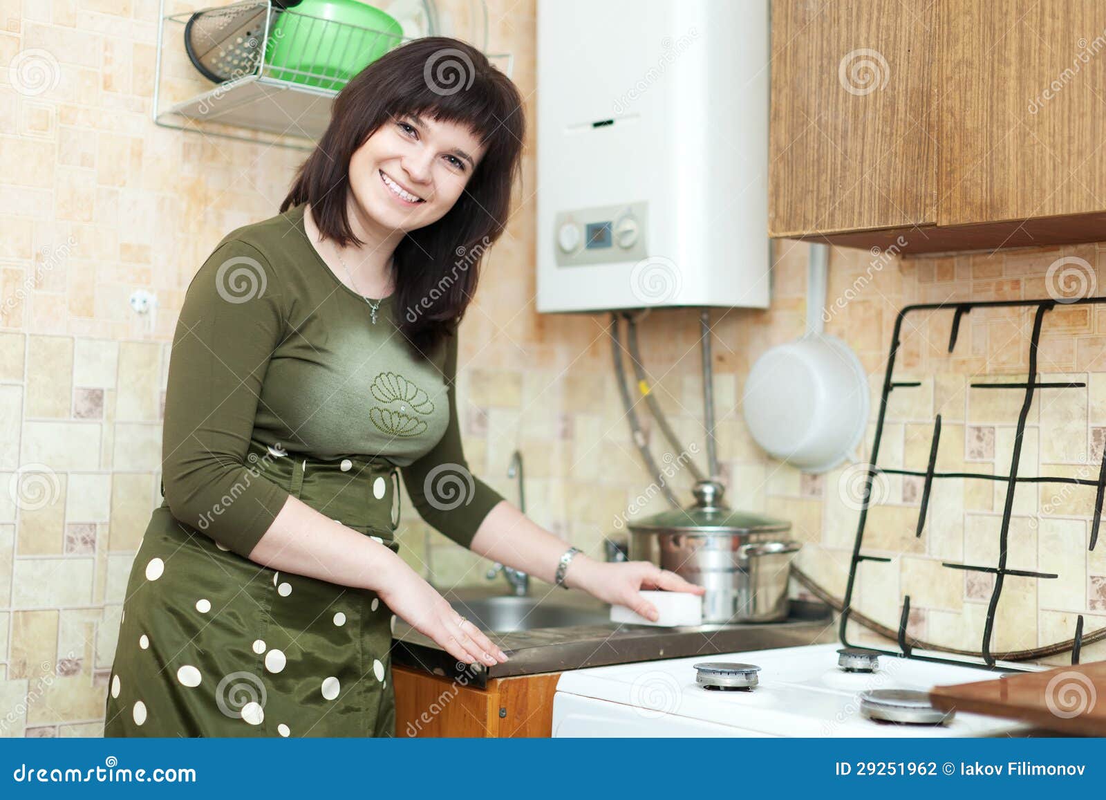 Woman Cleans the Kitchen Sink Stock Photo - Image of melamine, adult ...