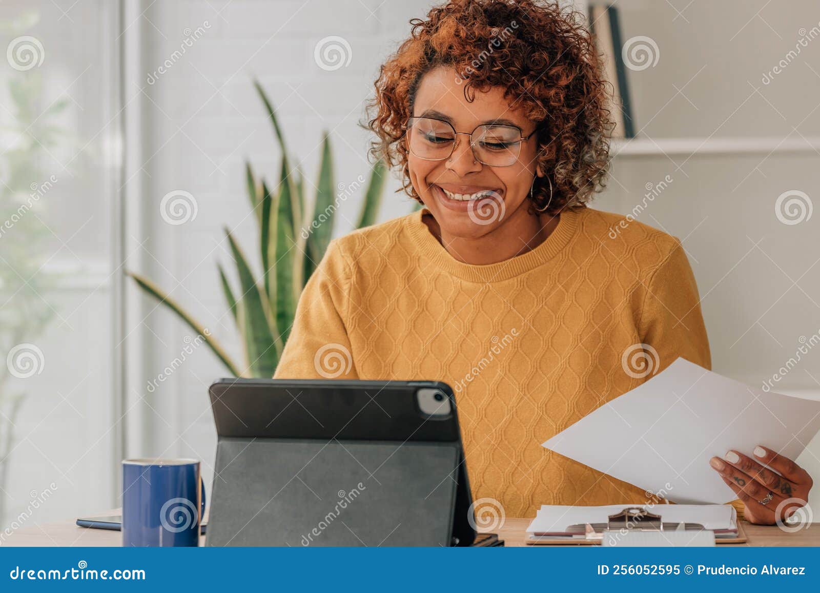 Woman or Client with Documents Working with Laptop Stock Image - Image ...