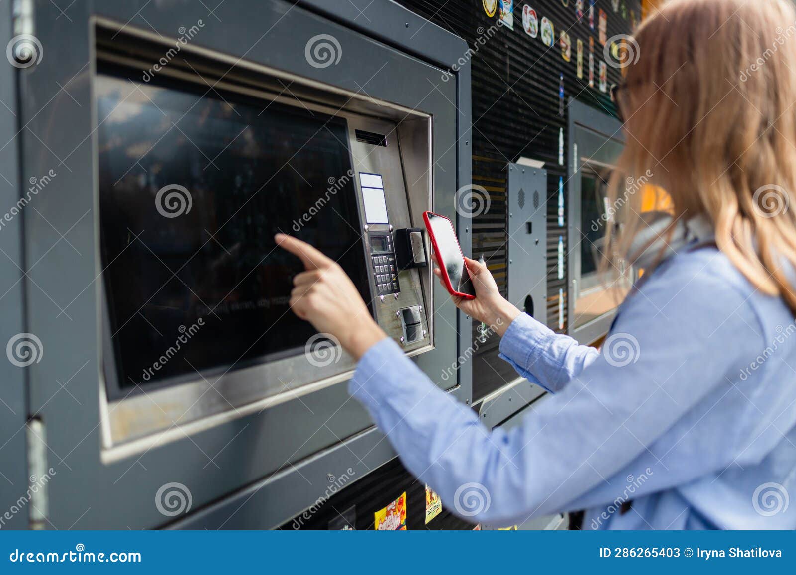 Woman Client Using Automated Self Service Post Terminal Machine or ...