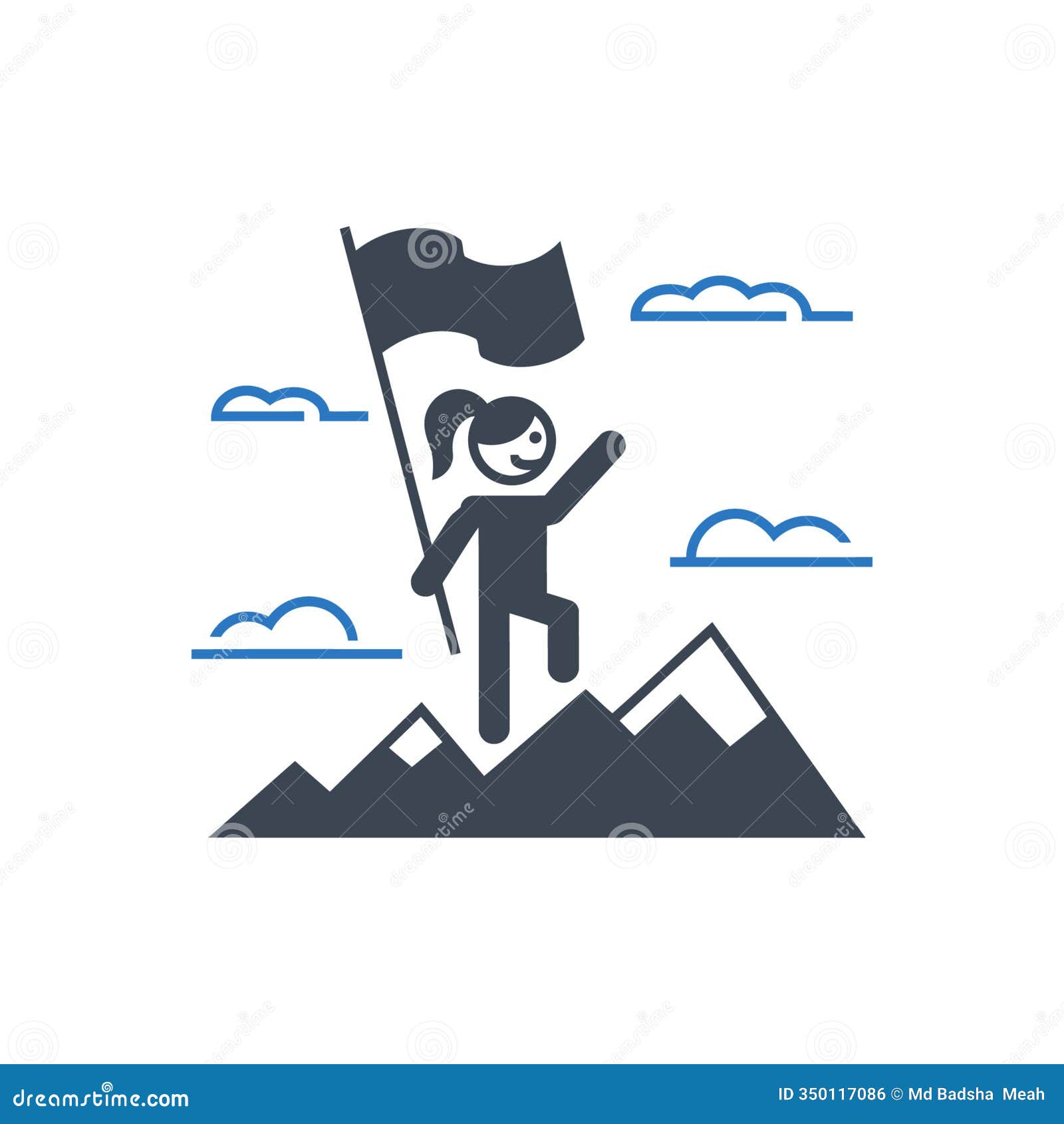 Woman Climbing Mountain Flag Icon Stock Illustration - Illustration of ...