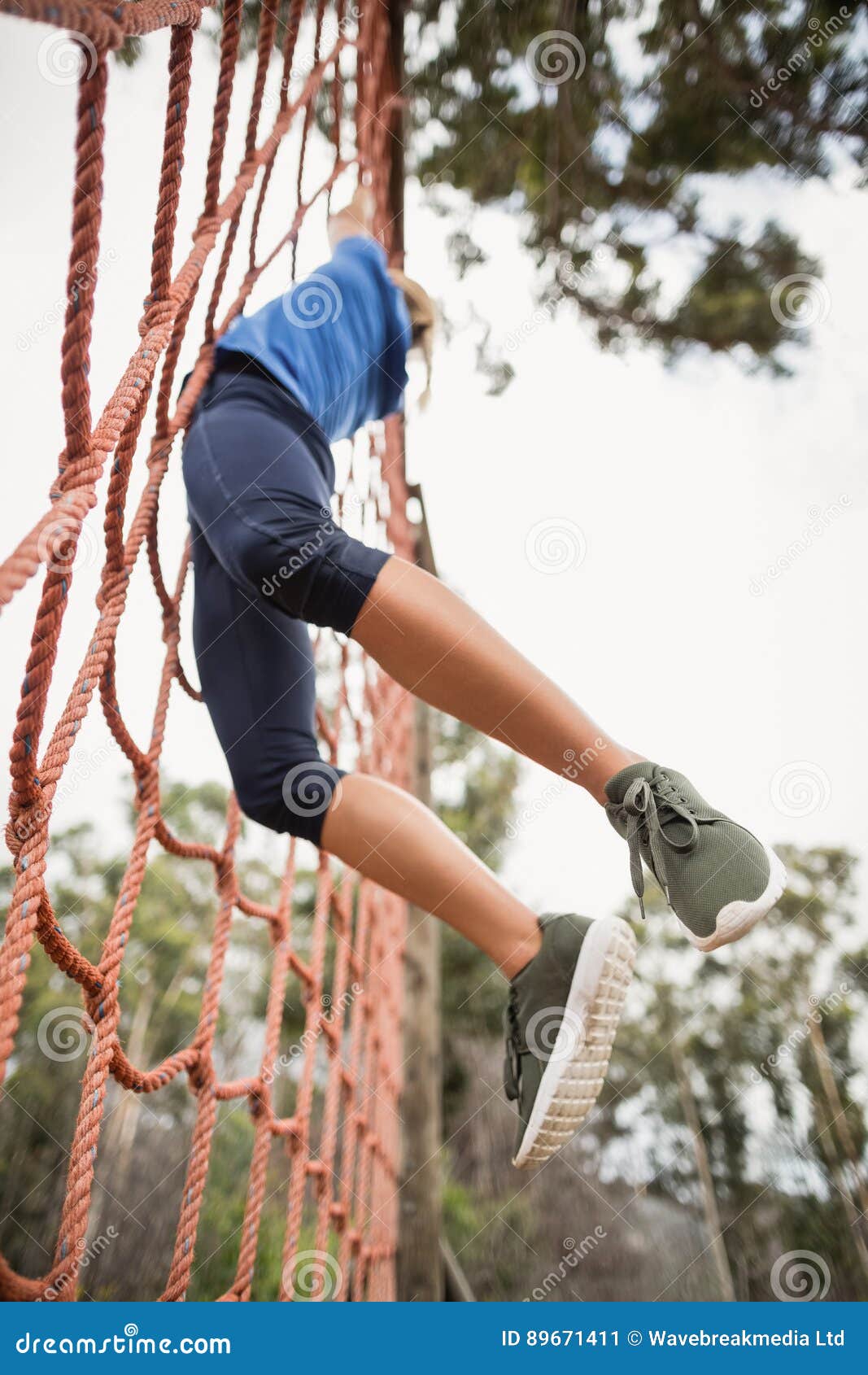 Woman Climbing a Net during Obstacle Course Stock Image - Image of ...