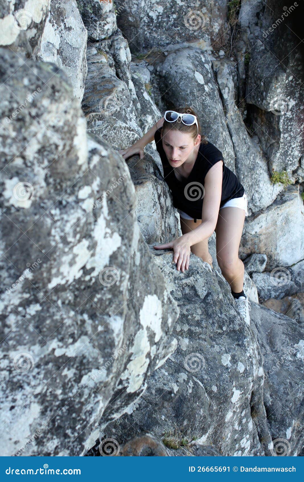 Woman Climbing Up a Mountain Stock Image - Image of outdoor, brunette ...