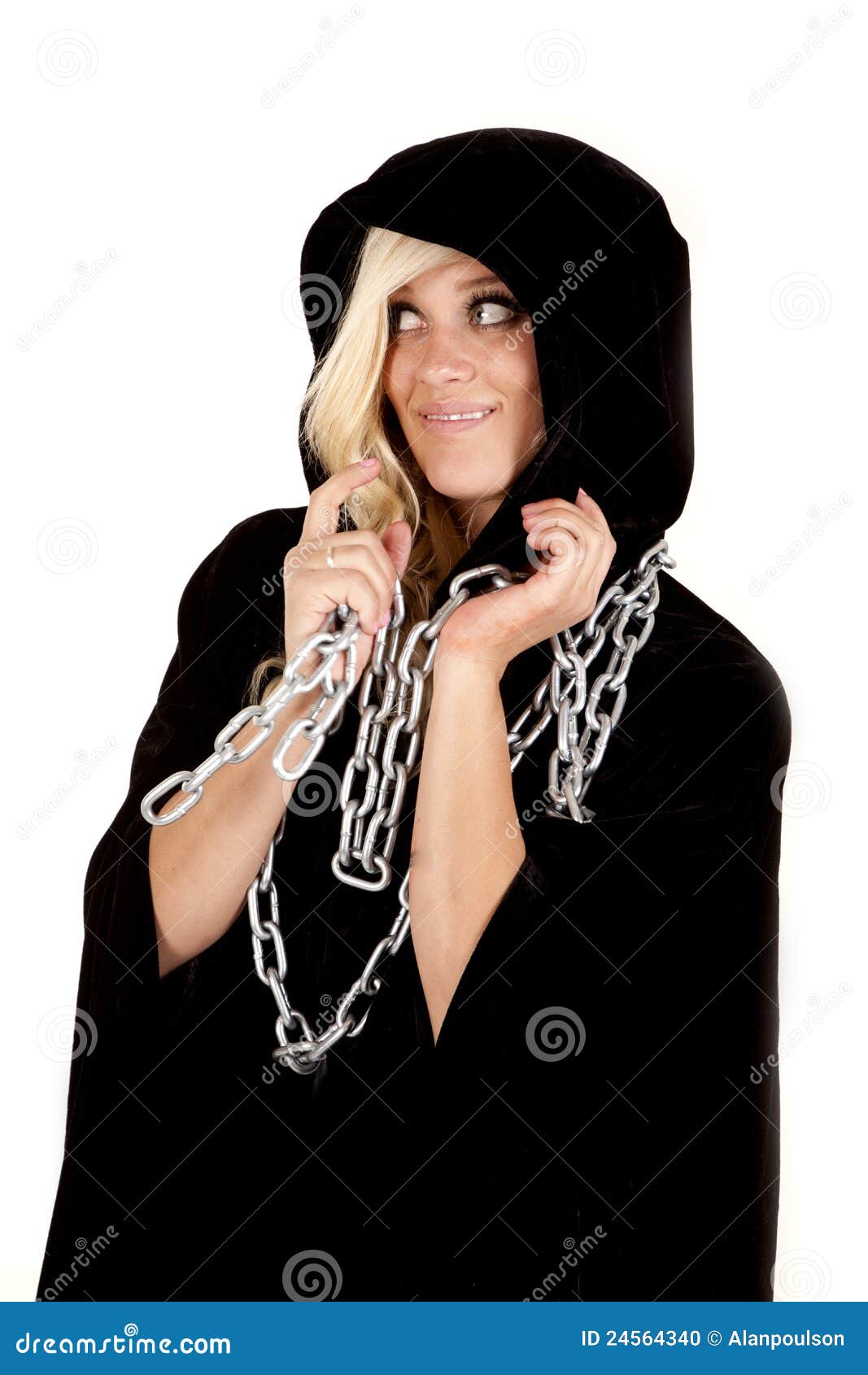 Woman Cloak Chain Look Side Stock Photo - Image of caucasian, hair ...
