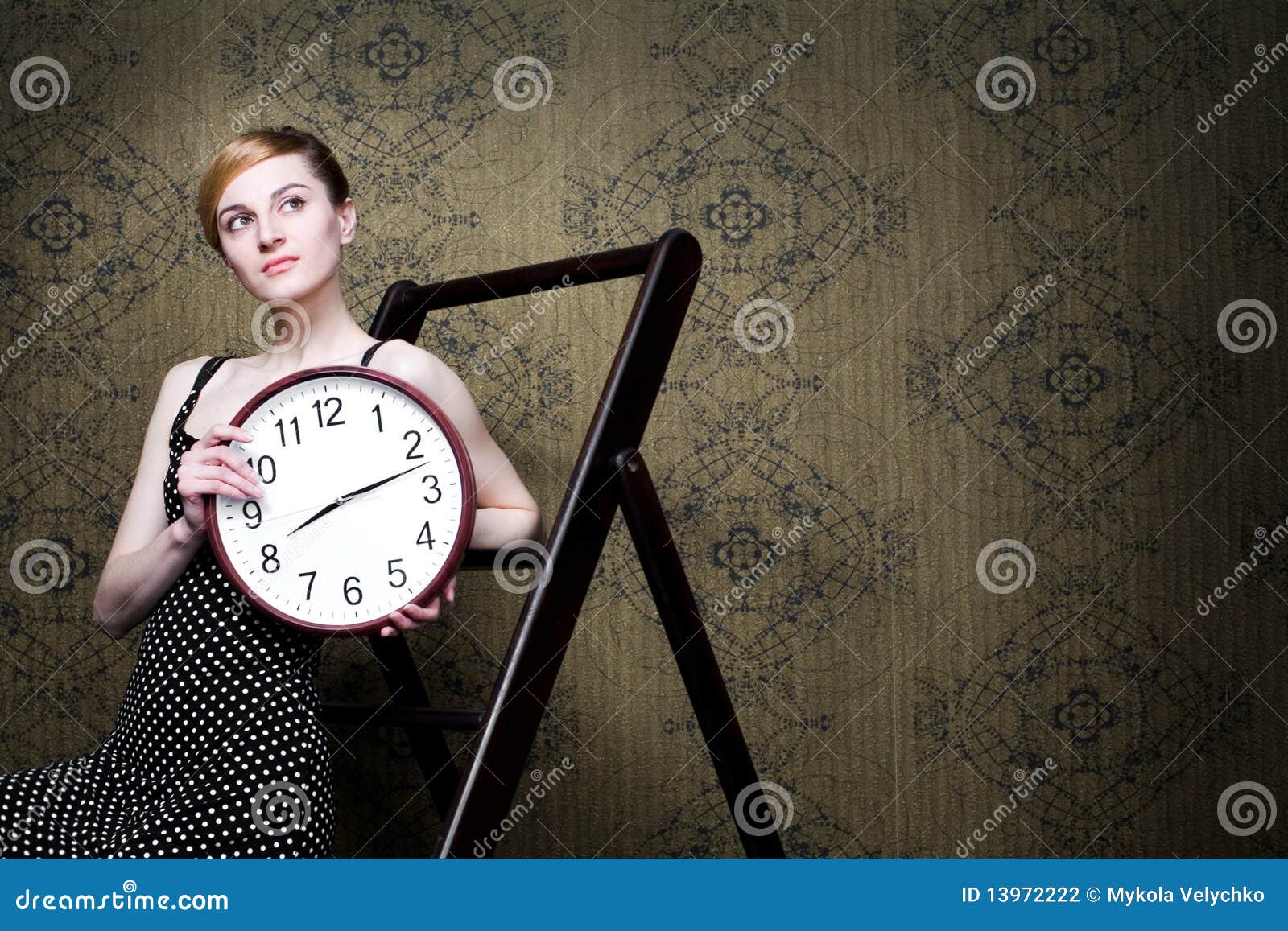 Woman with clock stock photo. Image of fluent, dress - 13972222