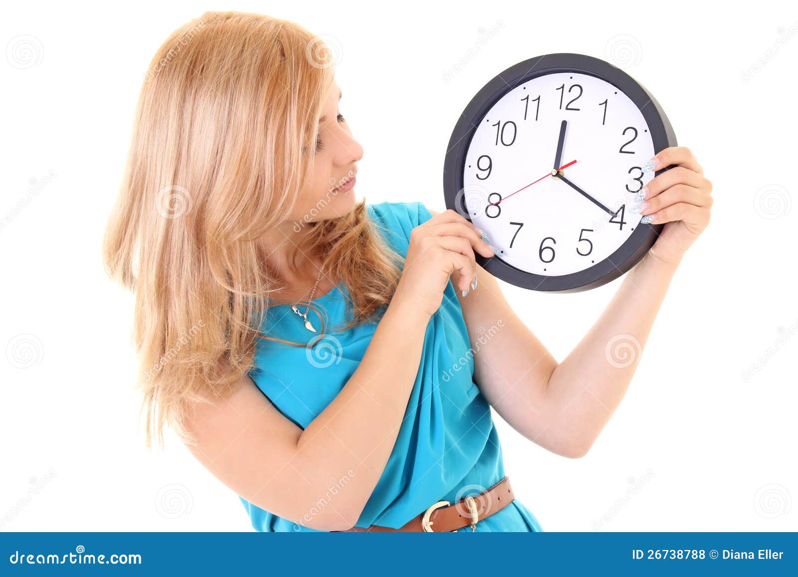 Woman with the clock stock photo. Image of looking, person - 26738788