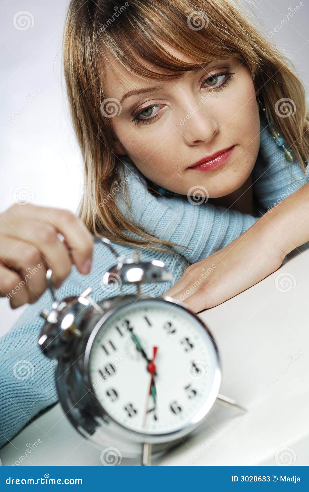 Woman with clock stock image. Image of sleep, fatigue - 3020633