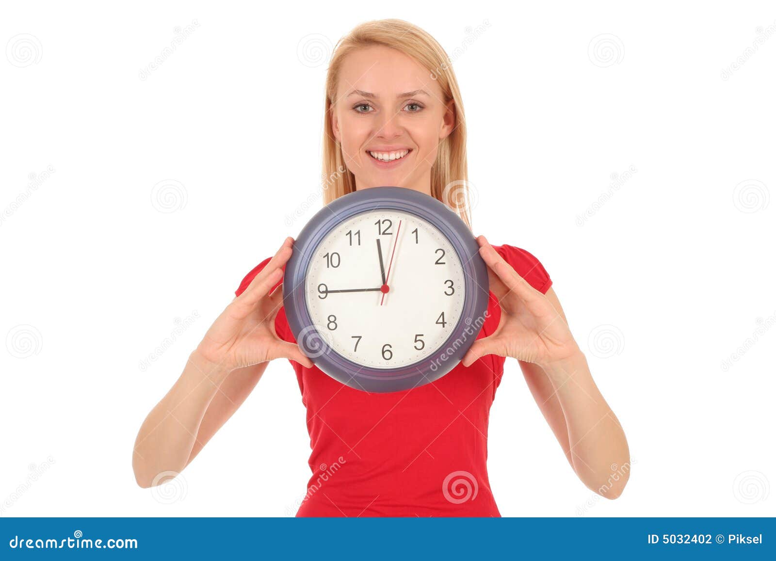 Woman with clock stock photo. Image of deadline, late - 5032402