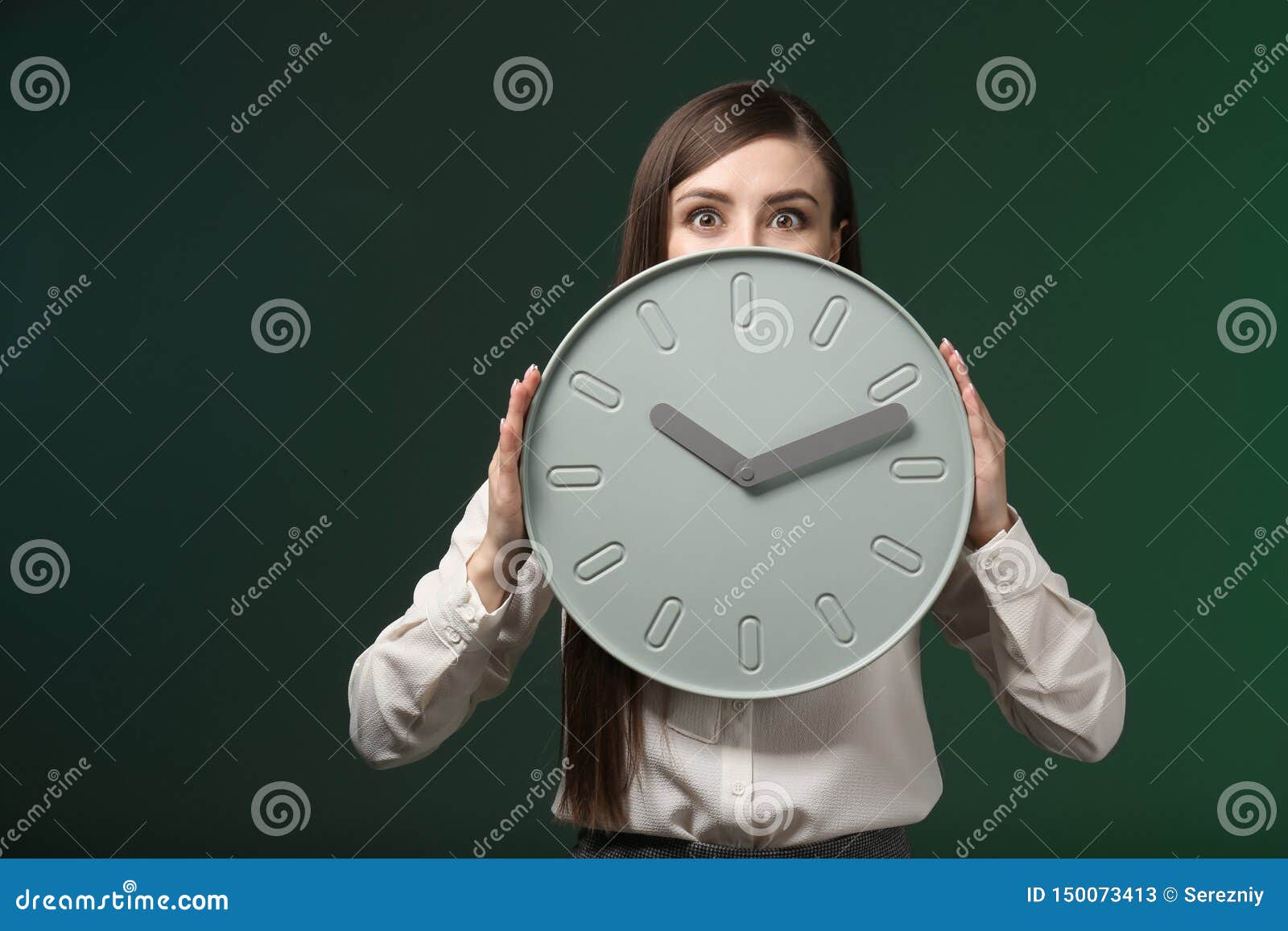 Woman with Clock on Color Background. Time Management Concept Stock ...