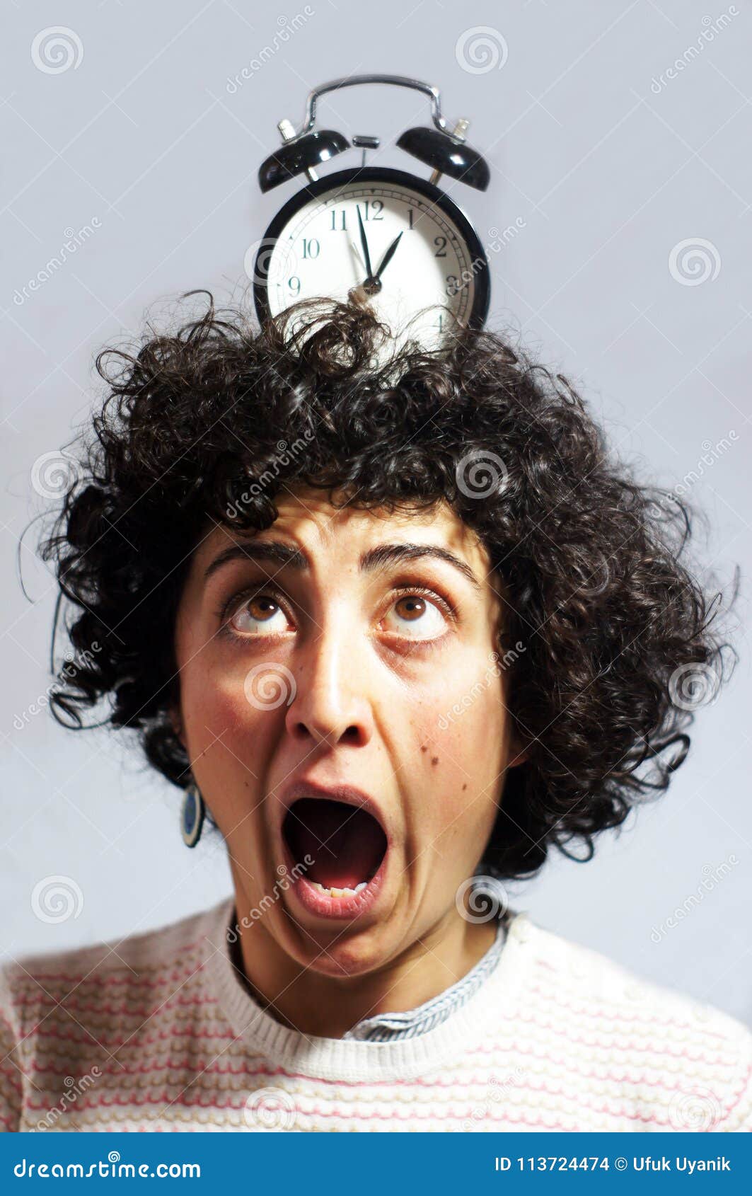 Woman with a Clock on Her Head Stock Photo - Image of curly, portrait ...