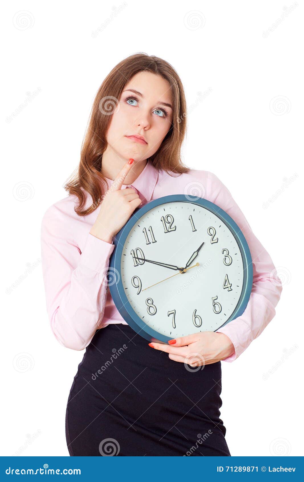 Woman with a Clock in His Hands Thinking. Stock Image - Image of career ...