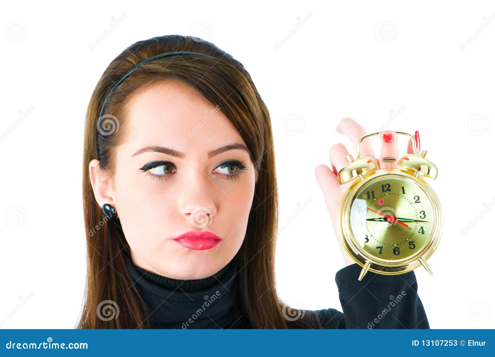 Woman with clock isolated stock image. Image of beautiful - 13107253