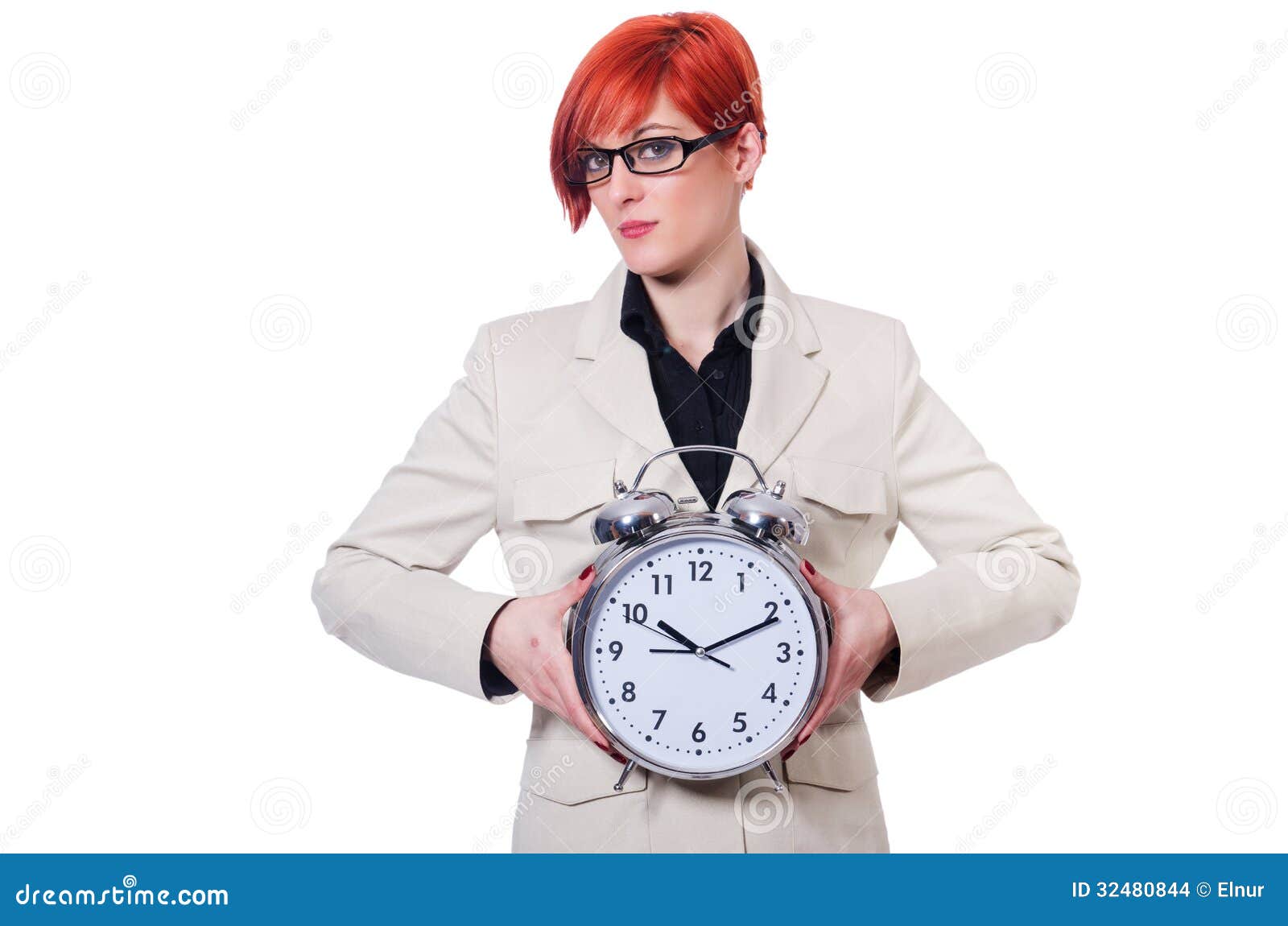 Woman with clock stock photo. Image of alarm, adult, deadline - 32480844
