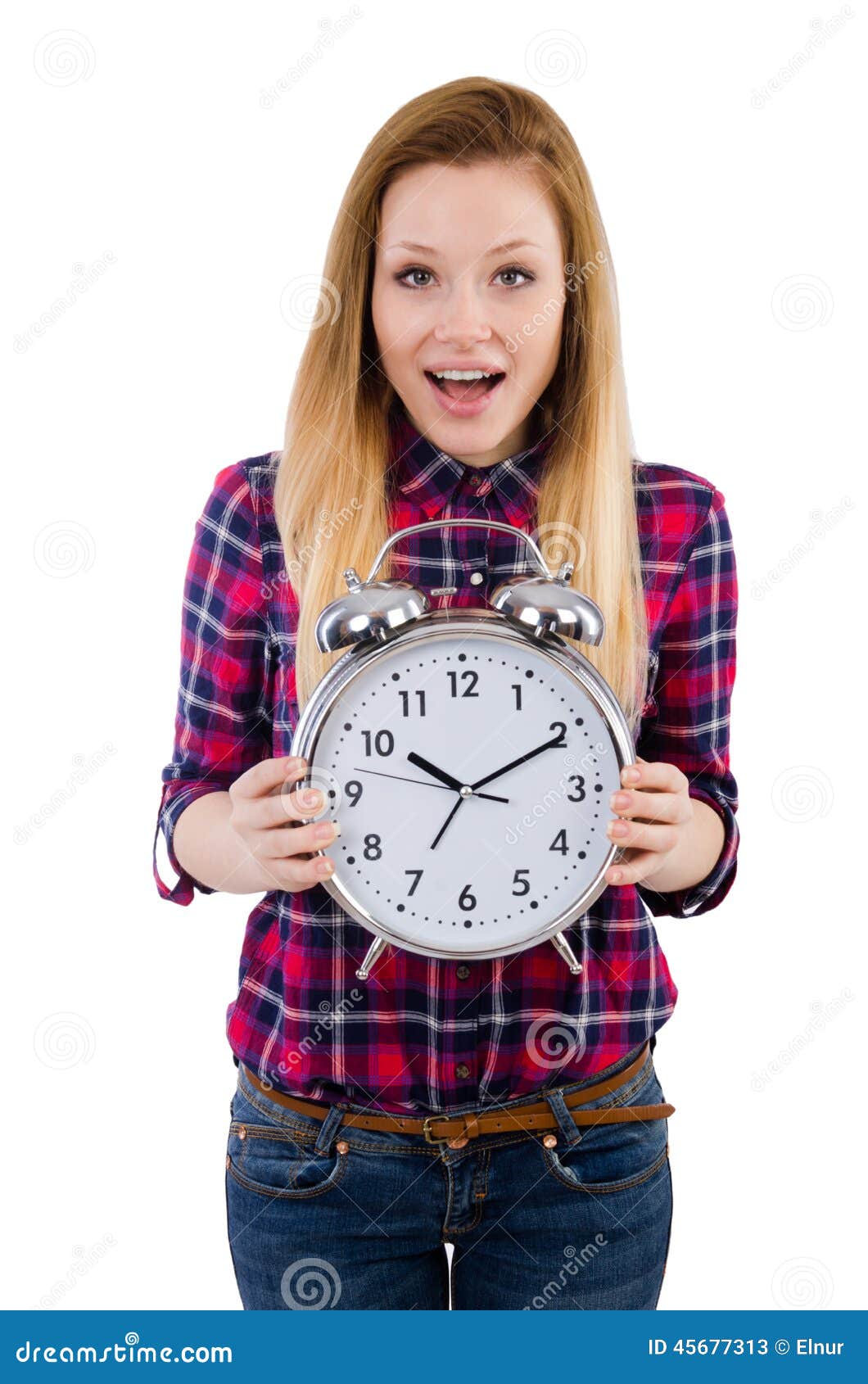 Woman with clock isolated stock image. Image of hurry - 45677313