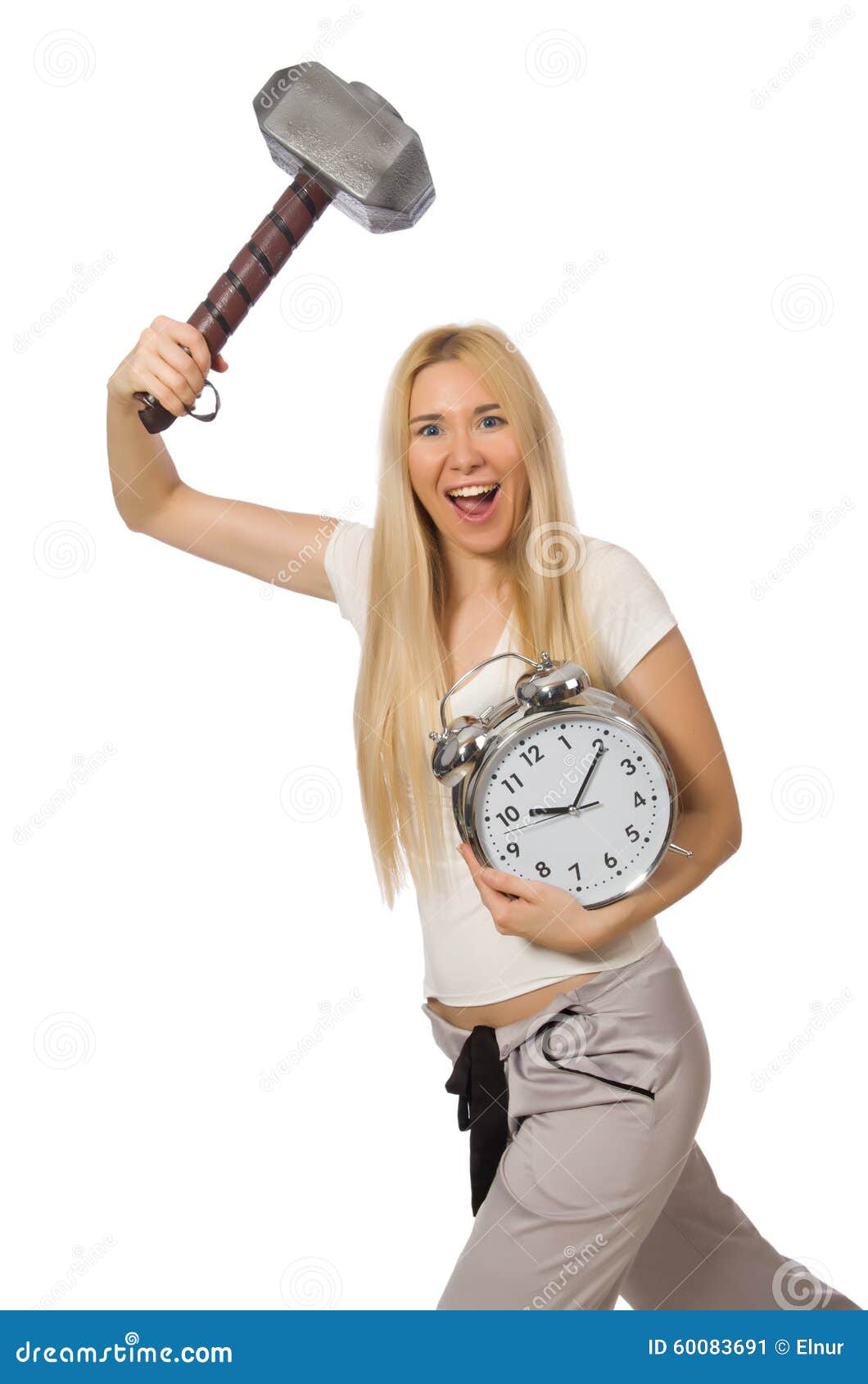 Woman with Clock Isolated on White Stock Image - Image of delayed ...