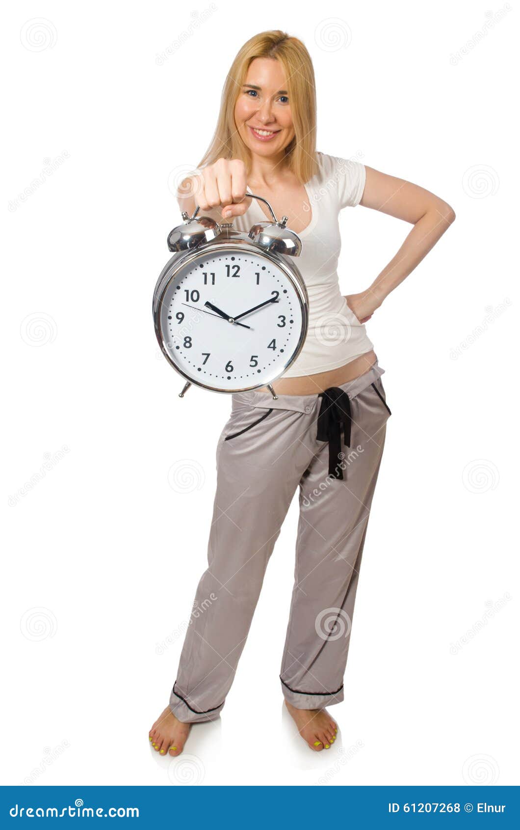The Woman with Clock Isolated on White Stock Photo - Image of fitness ...