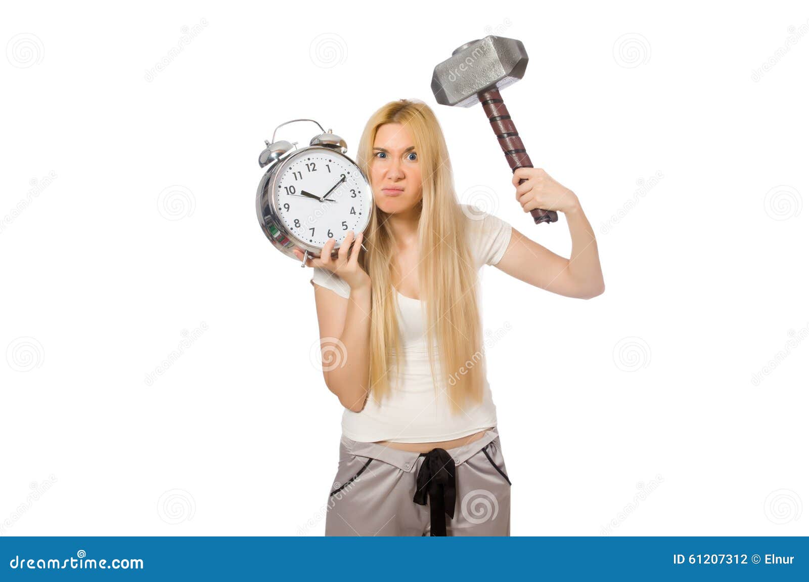 The Woman with Clock Isolated on White Stock Photo - Image of ...