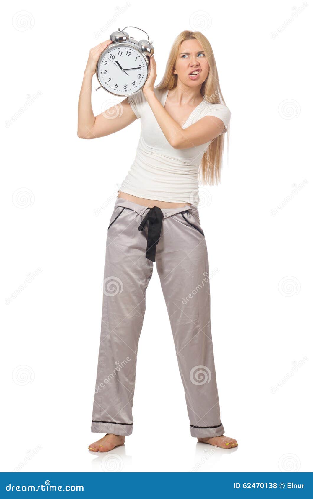 Woman with Clock Isolated on White Stock Photo - Image of isolated ...