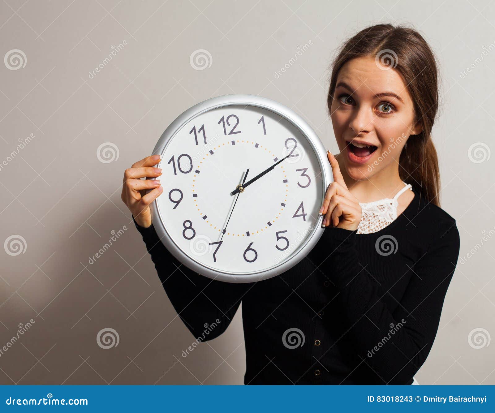 Woman with clock stock image. Image of holding, deadline - 83018243