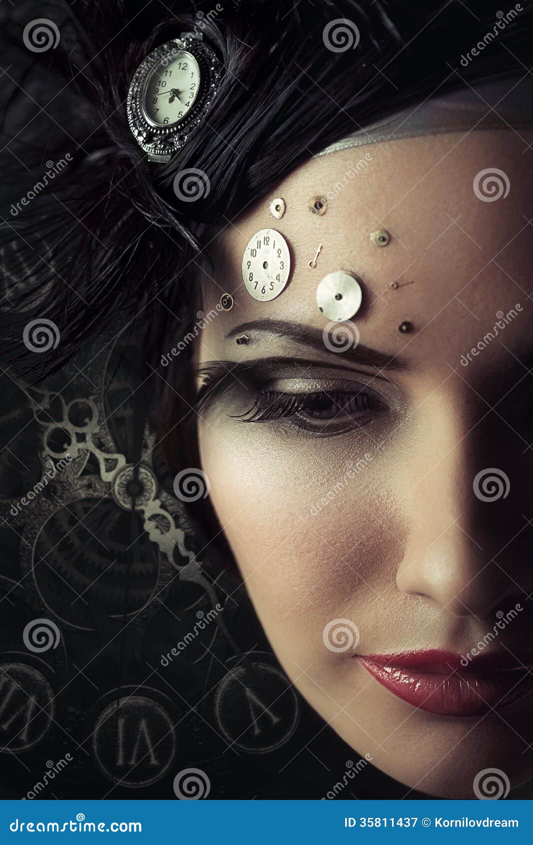 Woman with clock stock image. Image of head, lady, abstract - 35811437