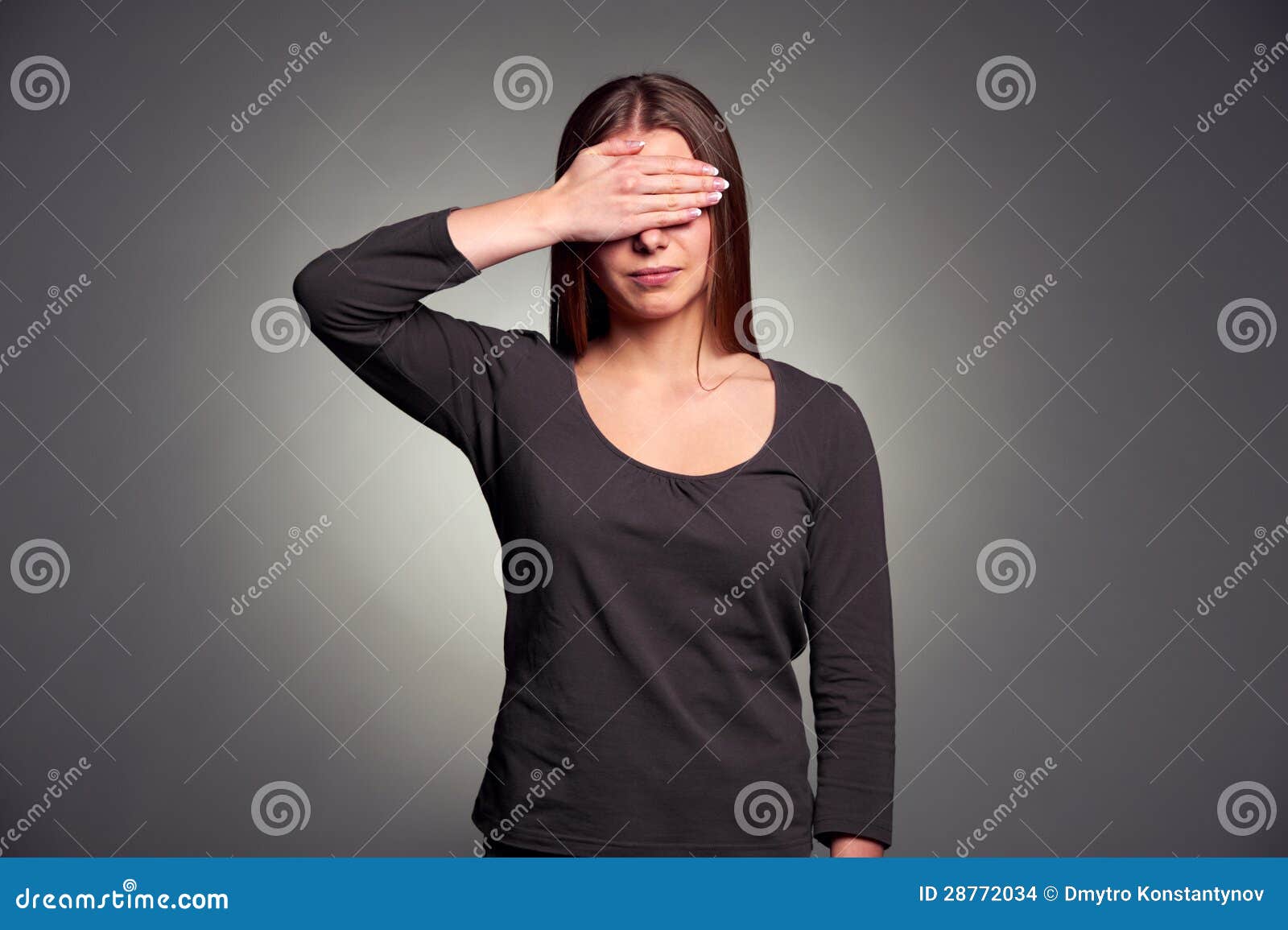 Woman with Closed Eyes by Hand Stock Photo - Image of eyes, serious ...