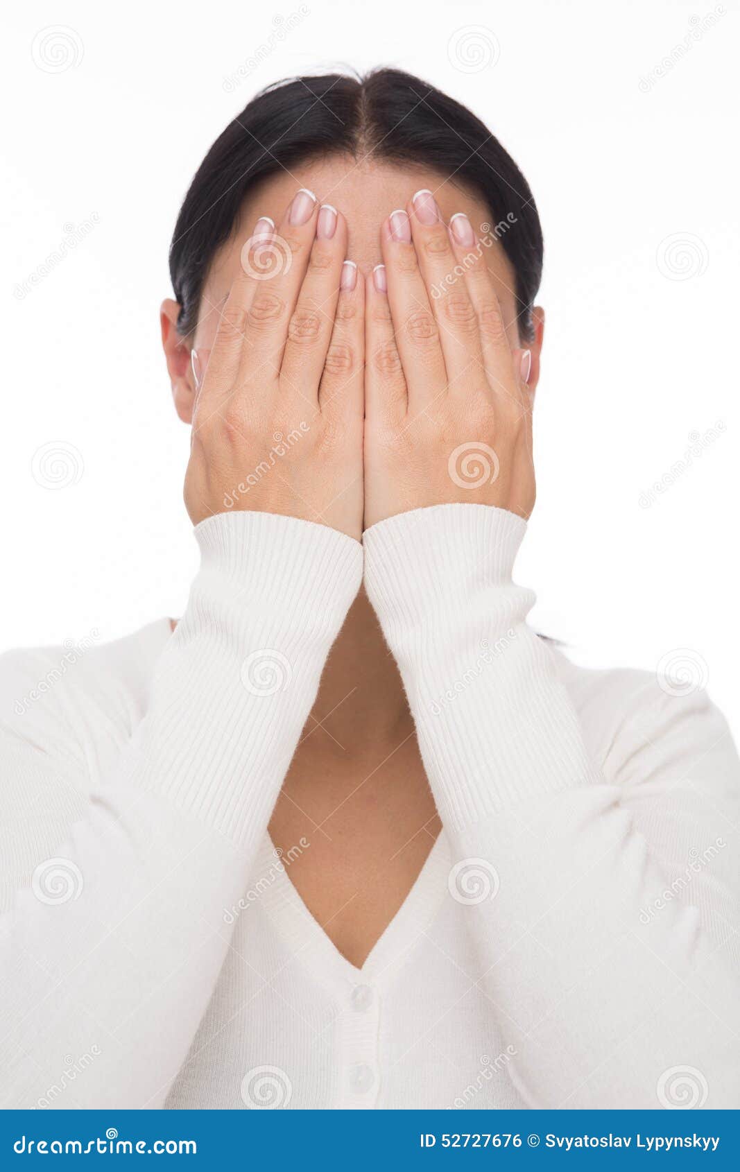 Woman Closed Face with Hands Stock Photo - Image of asian, isolated ...