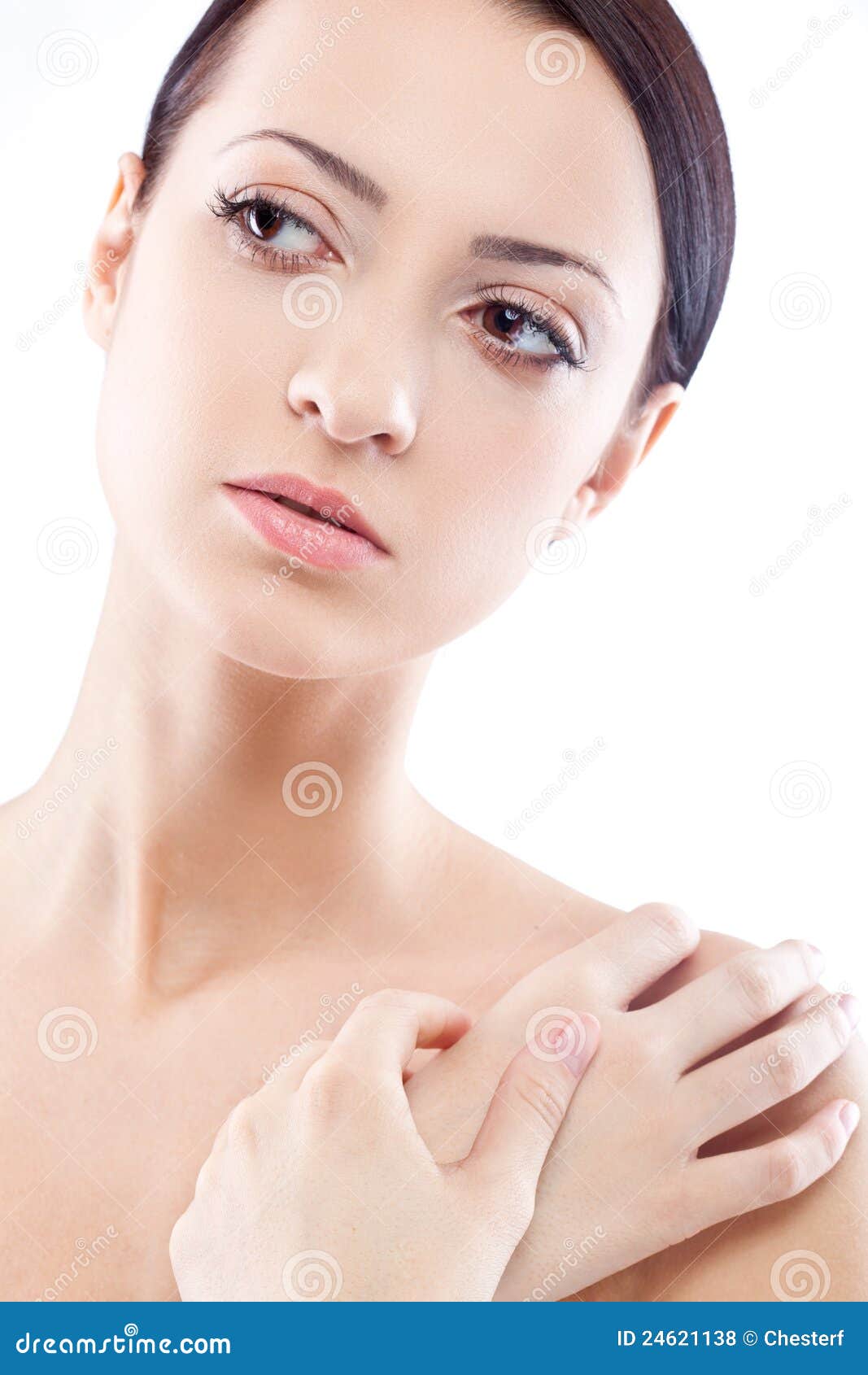Woman Closeup Portrait with Hand on Shoulder Stock Photo - Image of ...