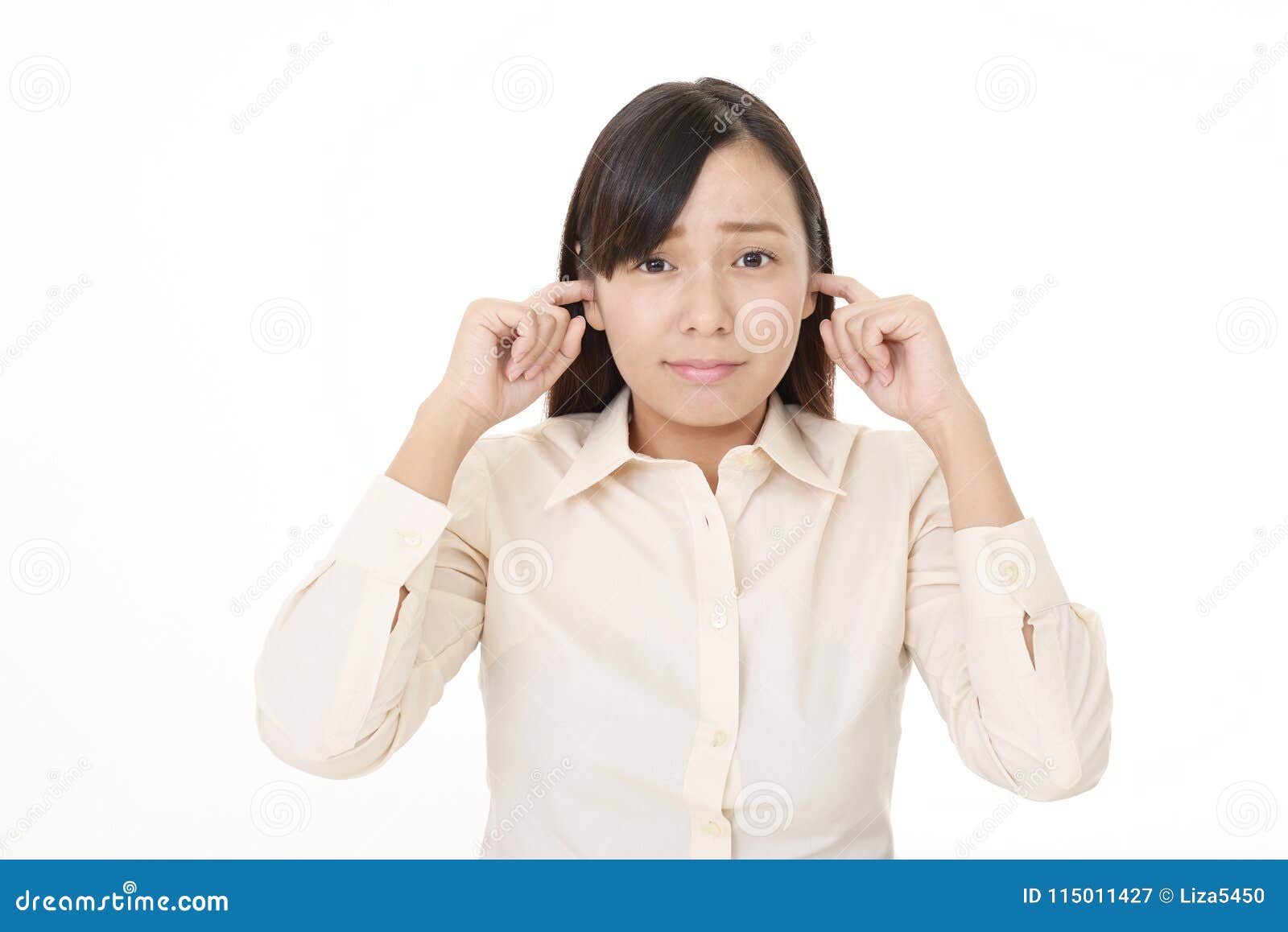Woman closing ears. stock image. Image of depression - 115011427