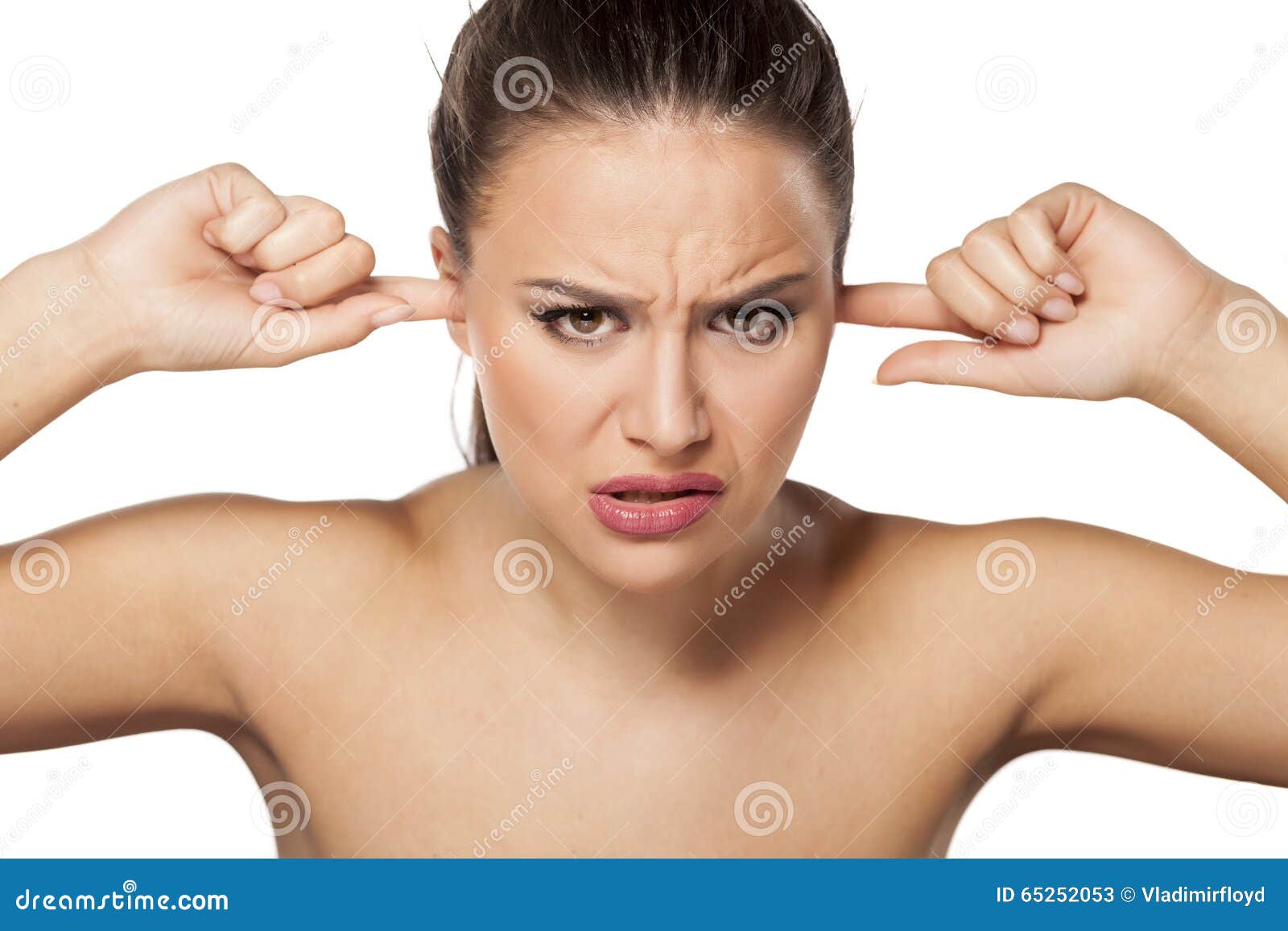 Woman closing ears stock image. Image of person, noise - 65252053