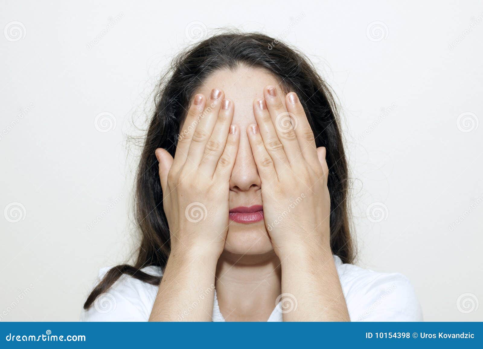 Woman Closing Her Eyes with Hands Stock Photo - Image of lady, portrait ...