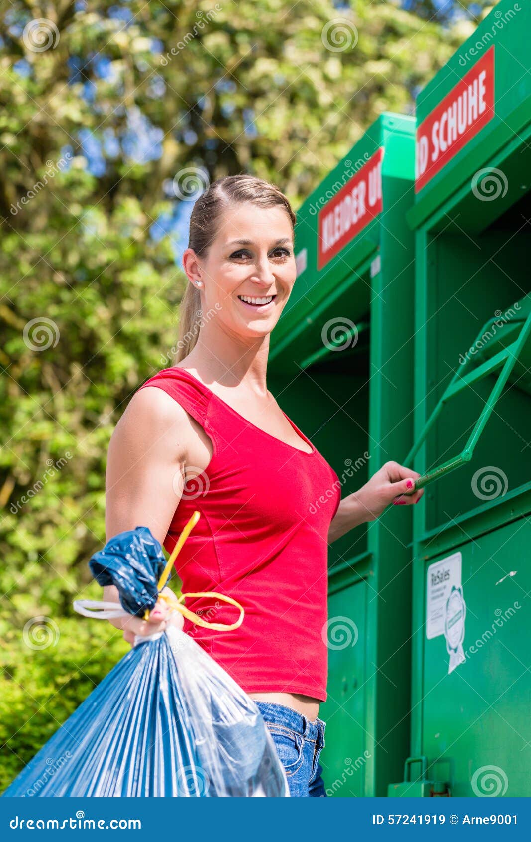 Woman at Clothes Recycling Skip Stock Image - Image of skip, away: 57241919