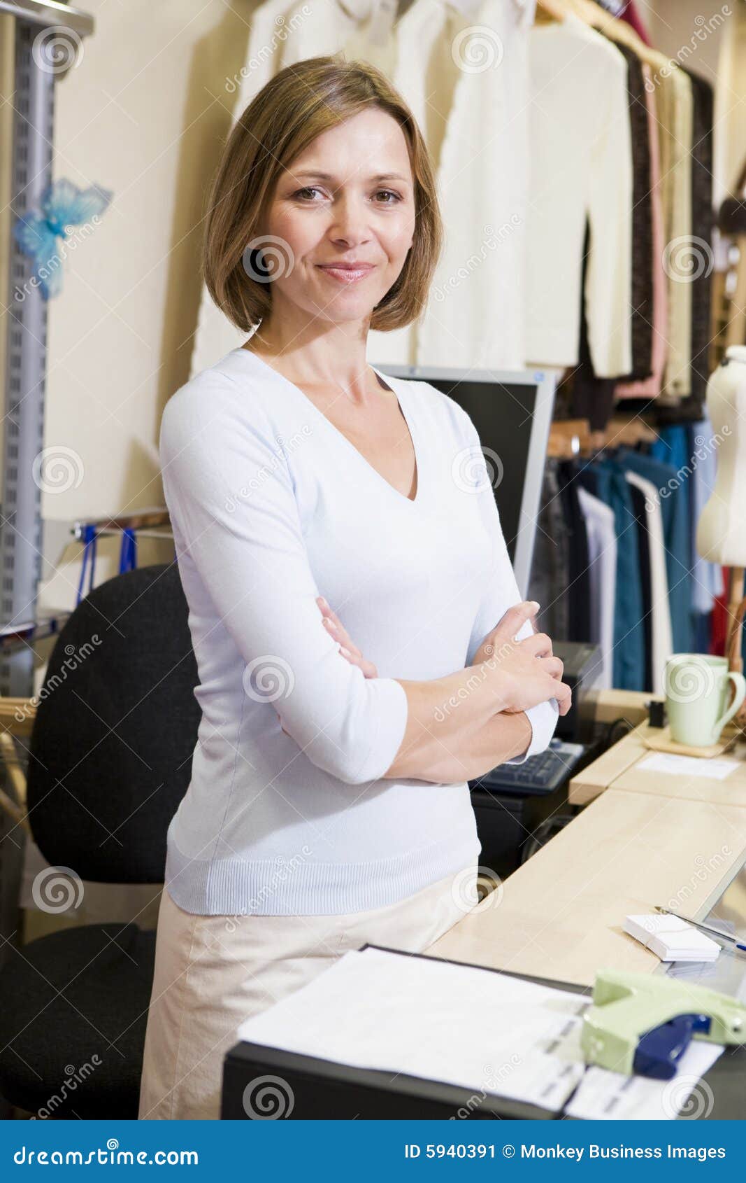 Woman at Clothing Store Smiling Stock Image - Image of happy, caucasian ...