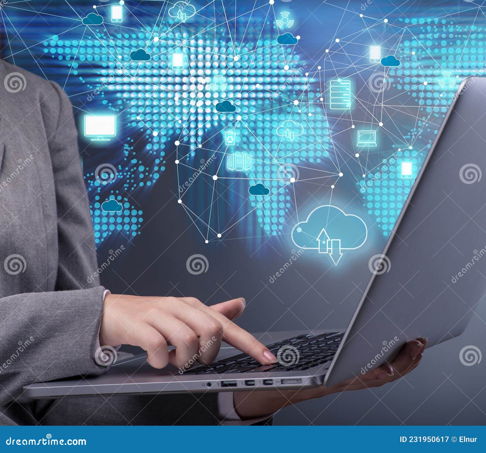 Woman in Cloud Computing Concept Stock Image - Image of icon, drawing ...