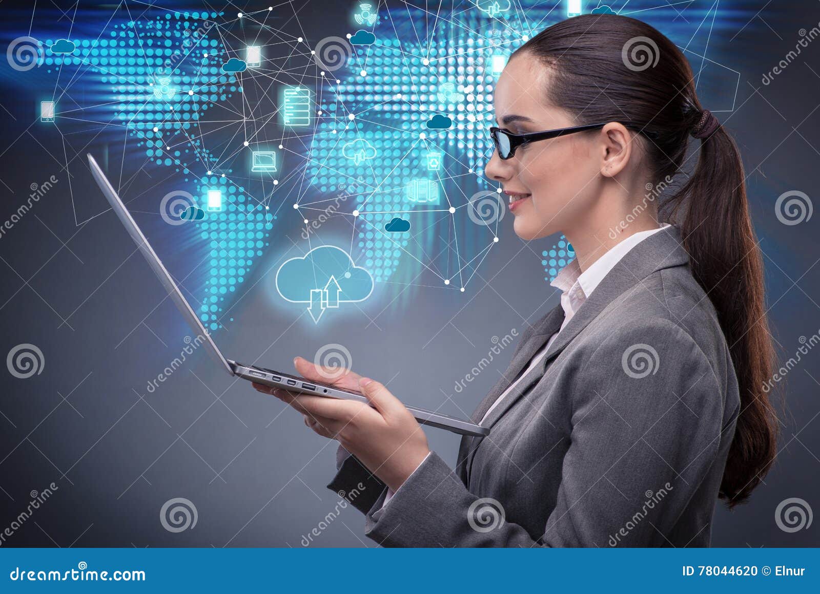 The Woman in Cloud Computing Concept Stock Photo - Image of innovation ...