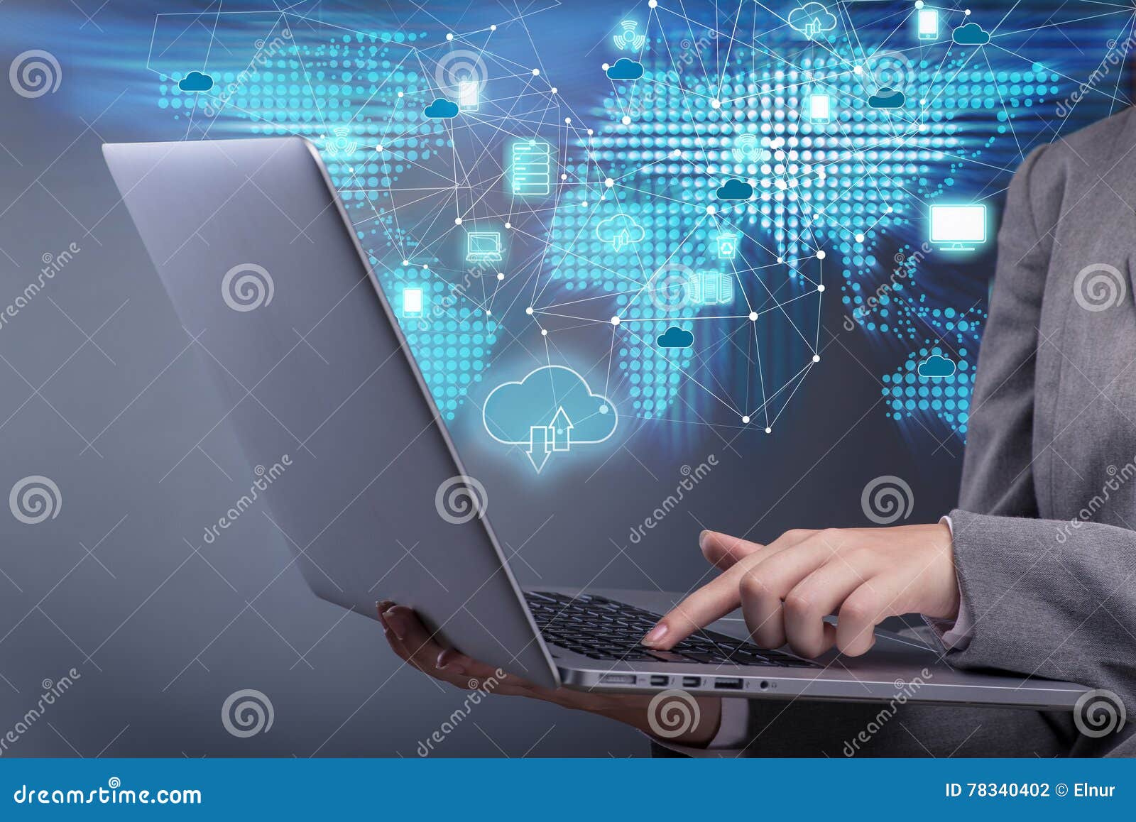 The Woman in Cloud Computing Concept Stock Photo - Image of information ...