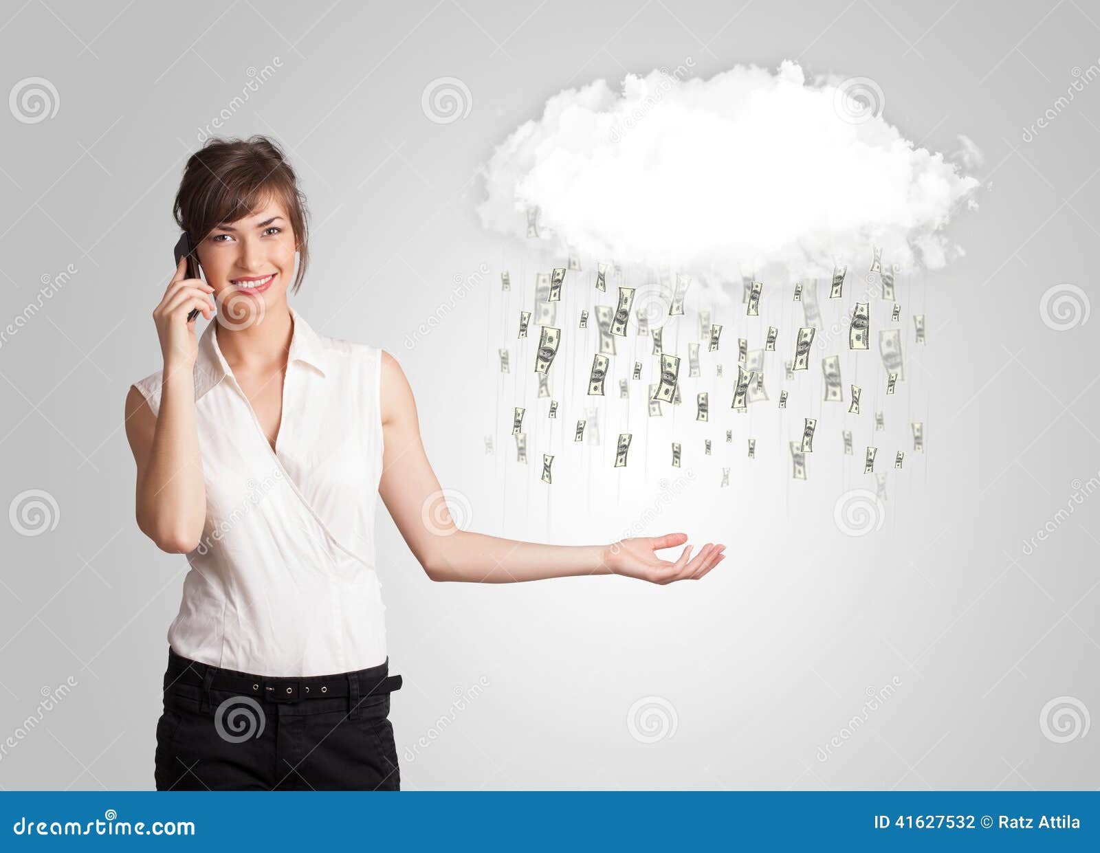 Woman with Cloud and Money Rain Concept Stock Photo - Image of ...
