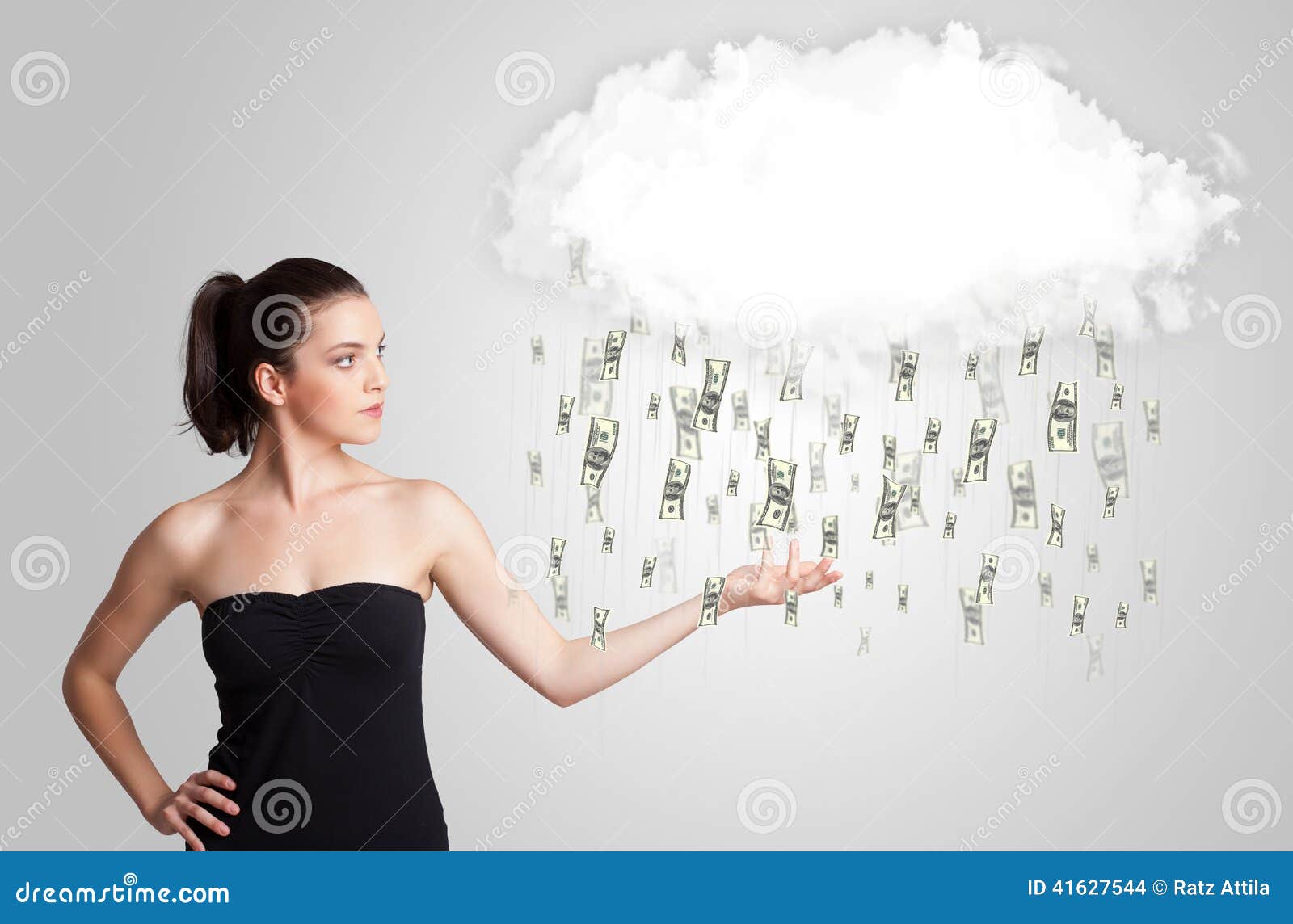 Woman with Cloud and Money Rain Concept Stock Photo - Image of cash ...