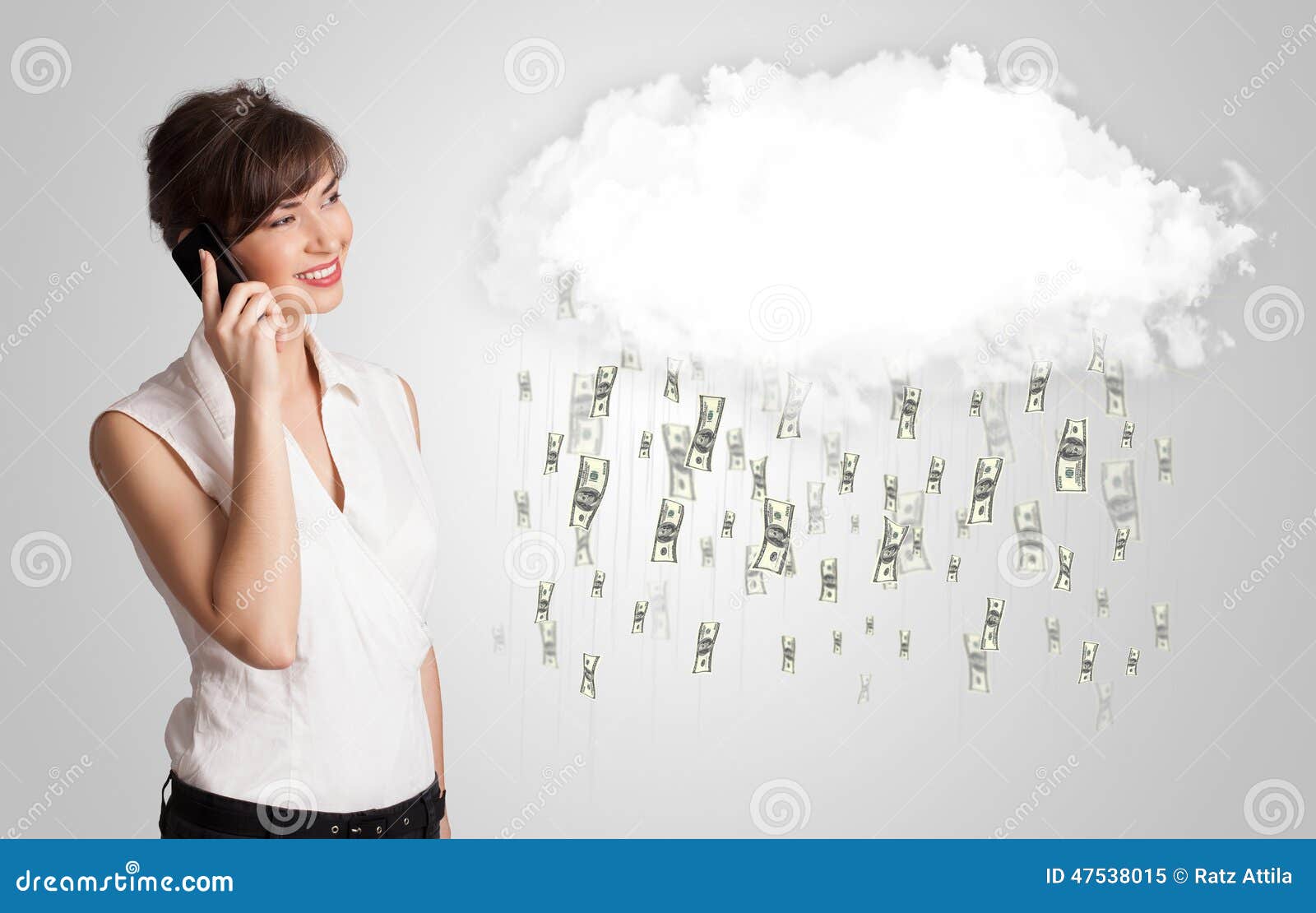 Woman with Cloud and Money Rain Concept Stock Image - Image of heaven ...