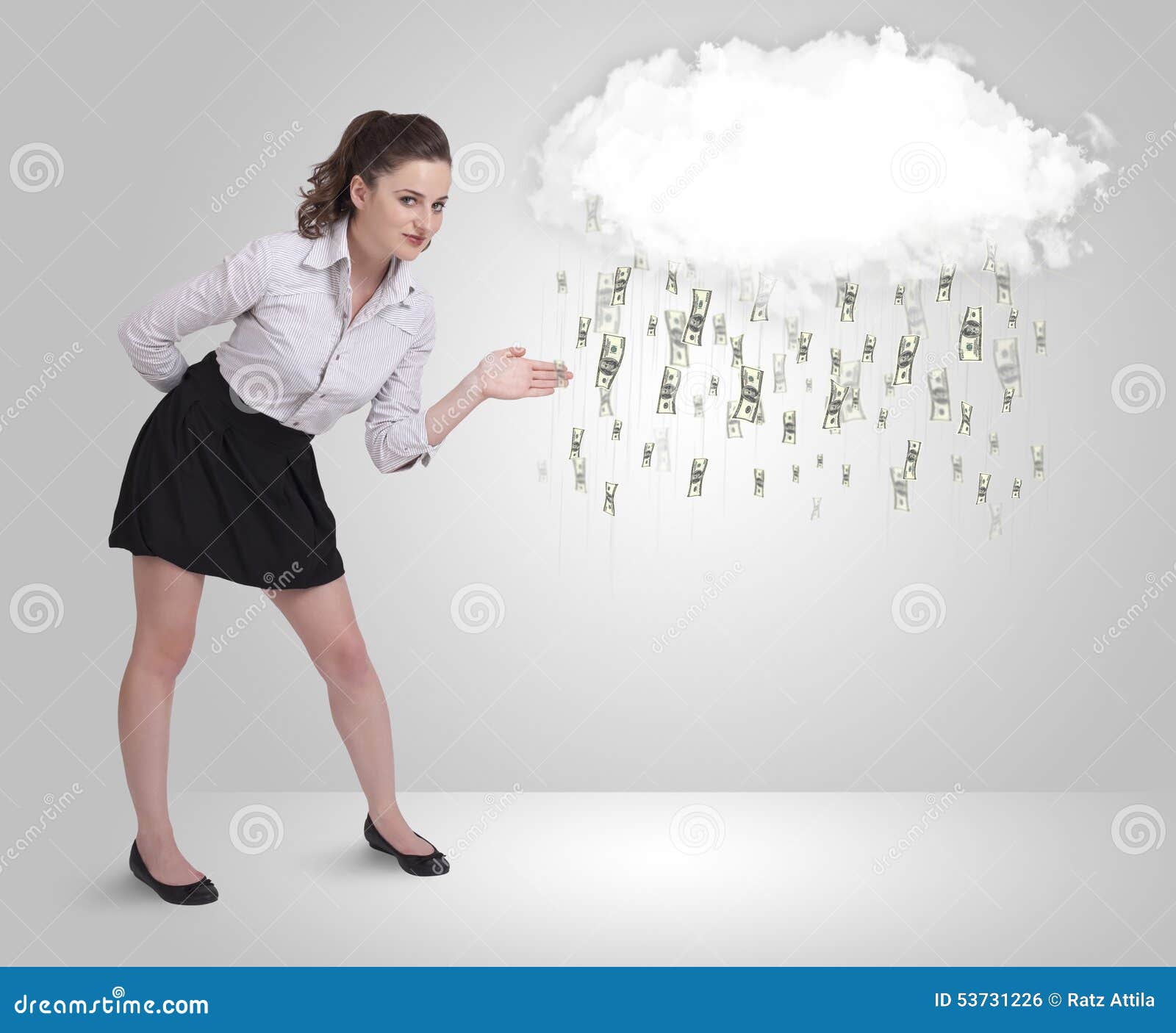 Woman with Cloud and Money Rain Concept Stock Illustration ...
