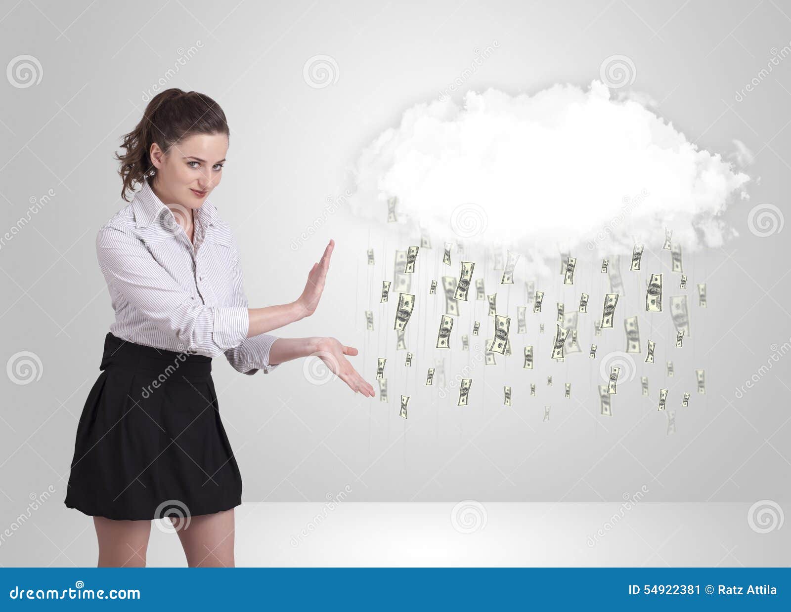 Woman with Cloud and Money Rain Concept Stock Image - Image of lucky ...