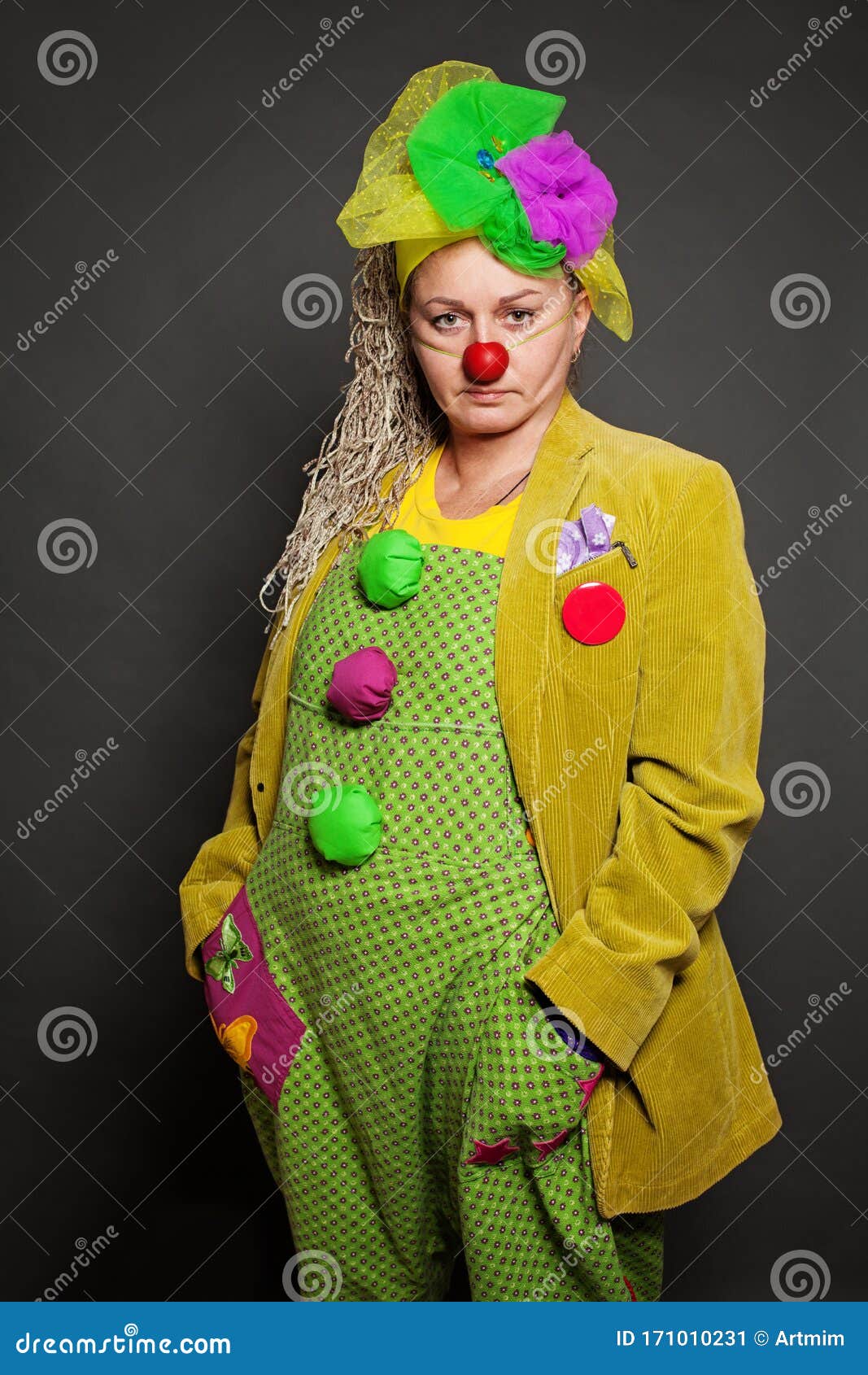 Woman Clown Studio Portrait. Performance Actress, Clown Character Stock ...