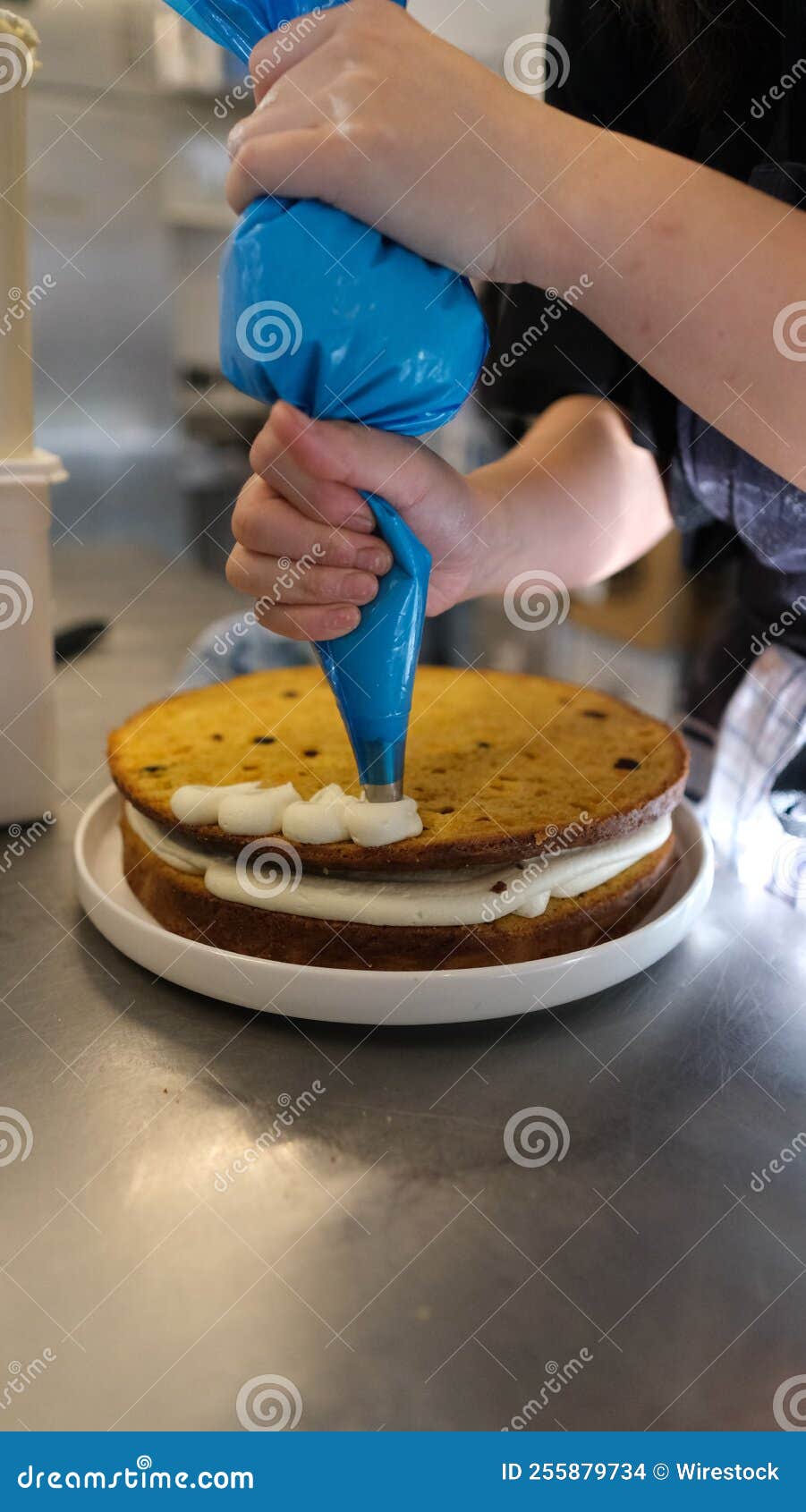 Woman Coating the Cake with Icing Stock Photo - Image of home, baked ...