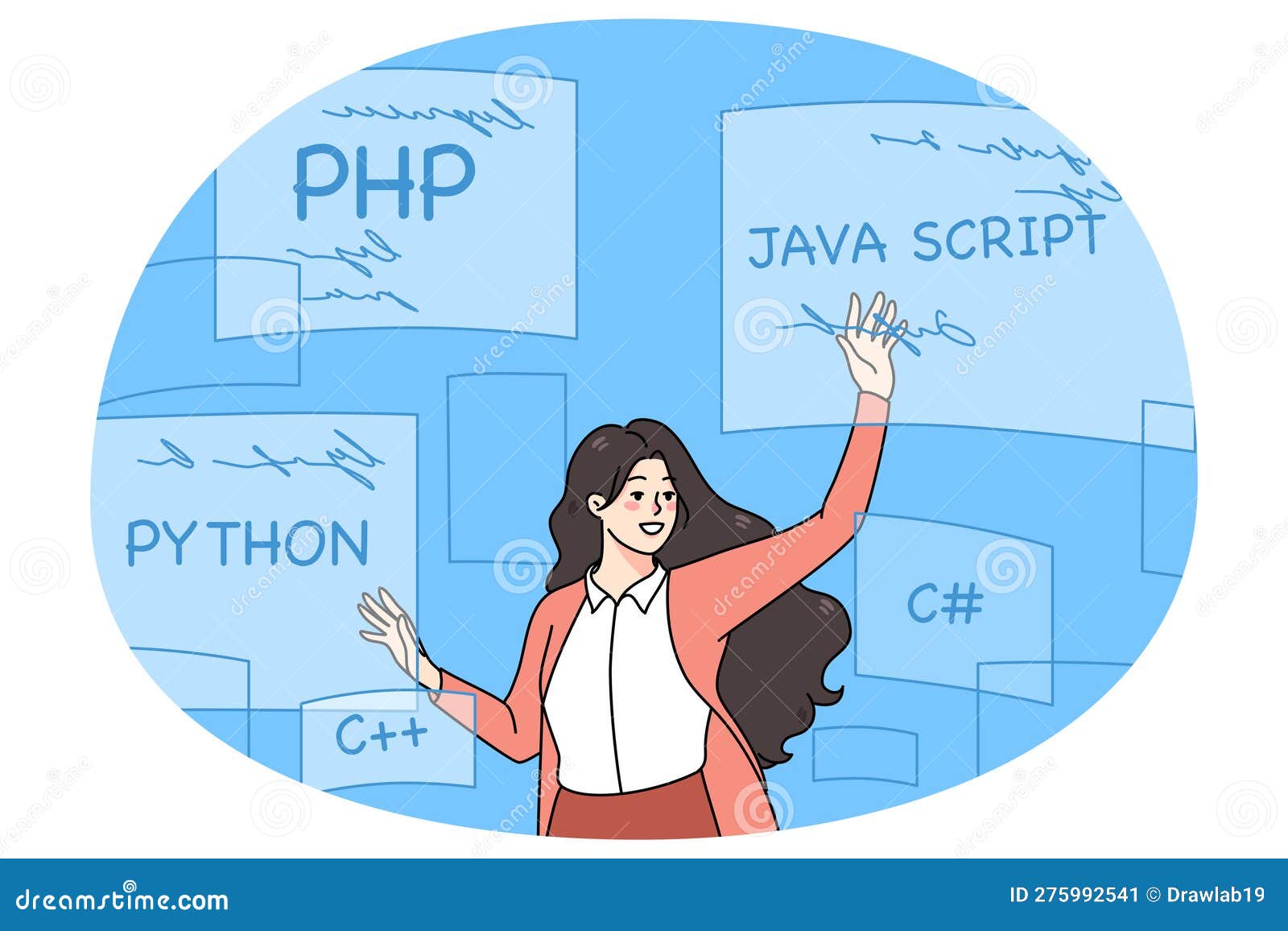 Woman Coder Programming with Computer Languages Stock Vector - Illustration of coding, people ...
