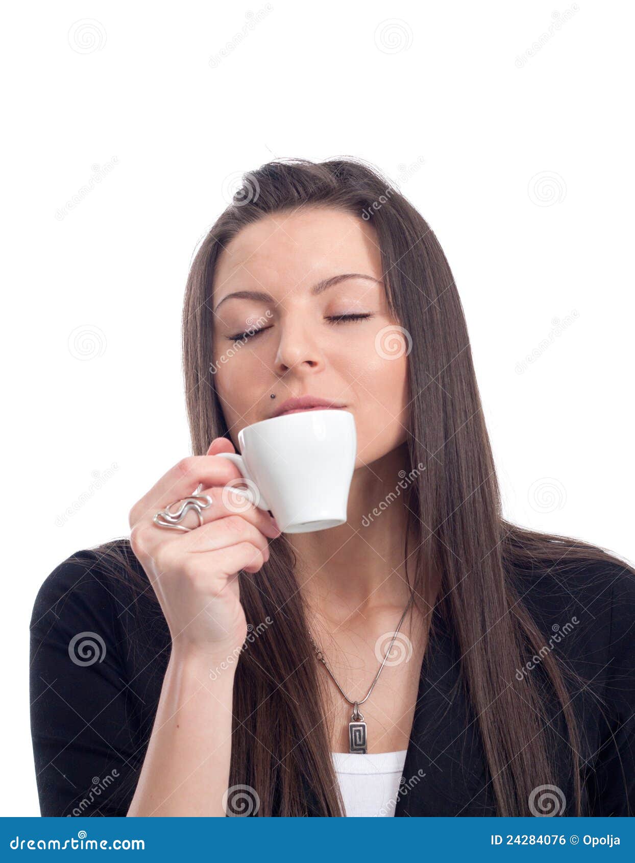 Woman with coffee stock photo. Image of smile, enjoyment - 24284076