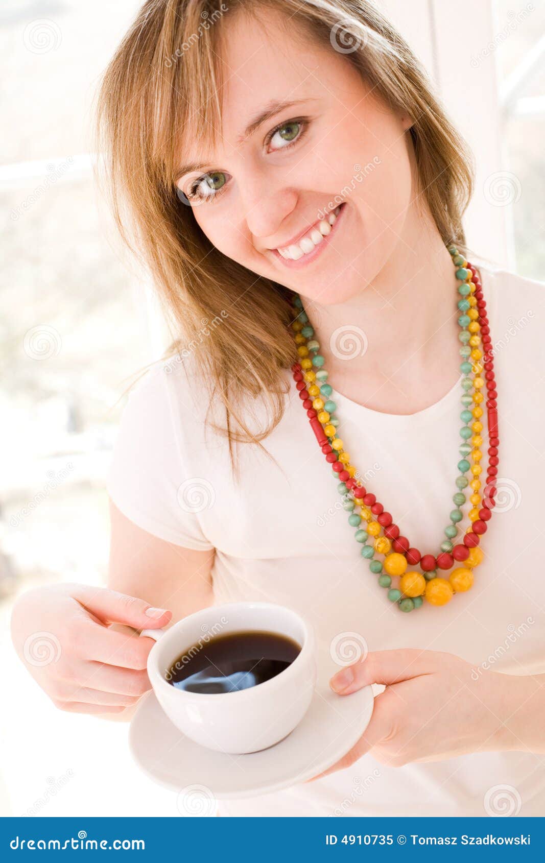 Woman with coffee stock image. Image of home, attractive - 4910735